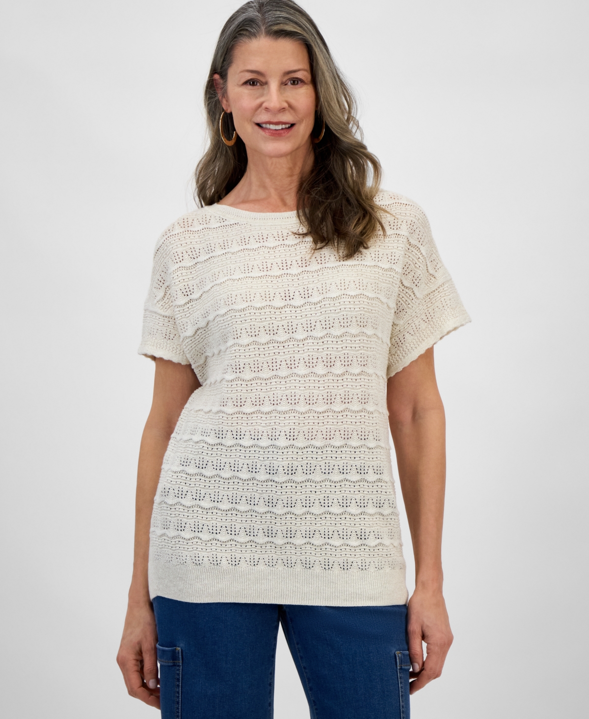 Click here for Style & Co Womens Lurex Shine Pointelle Dolman-Sle... prices