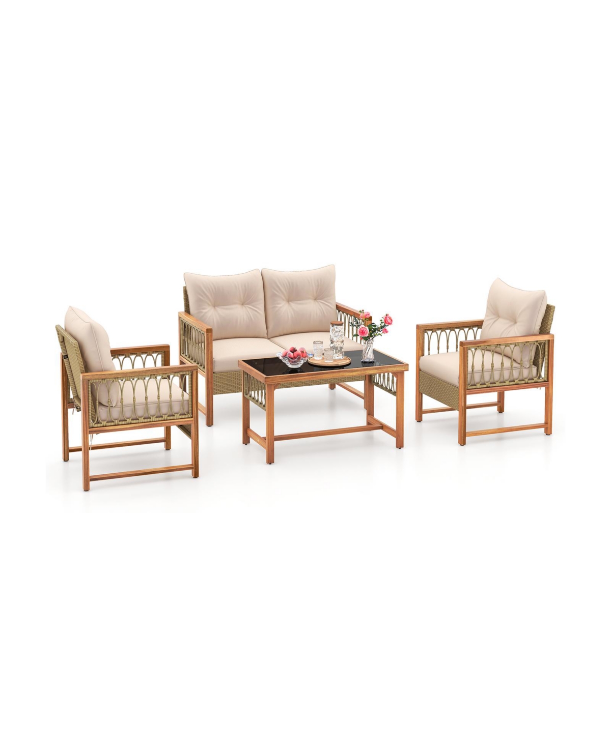 Click here for 4 Pieces Outdoor Patio Pe Wicker Conversation Bist... prices