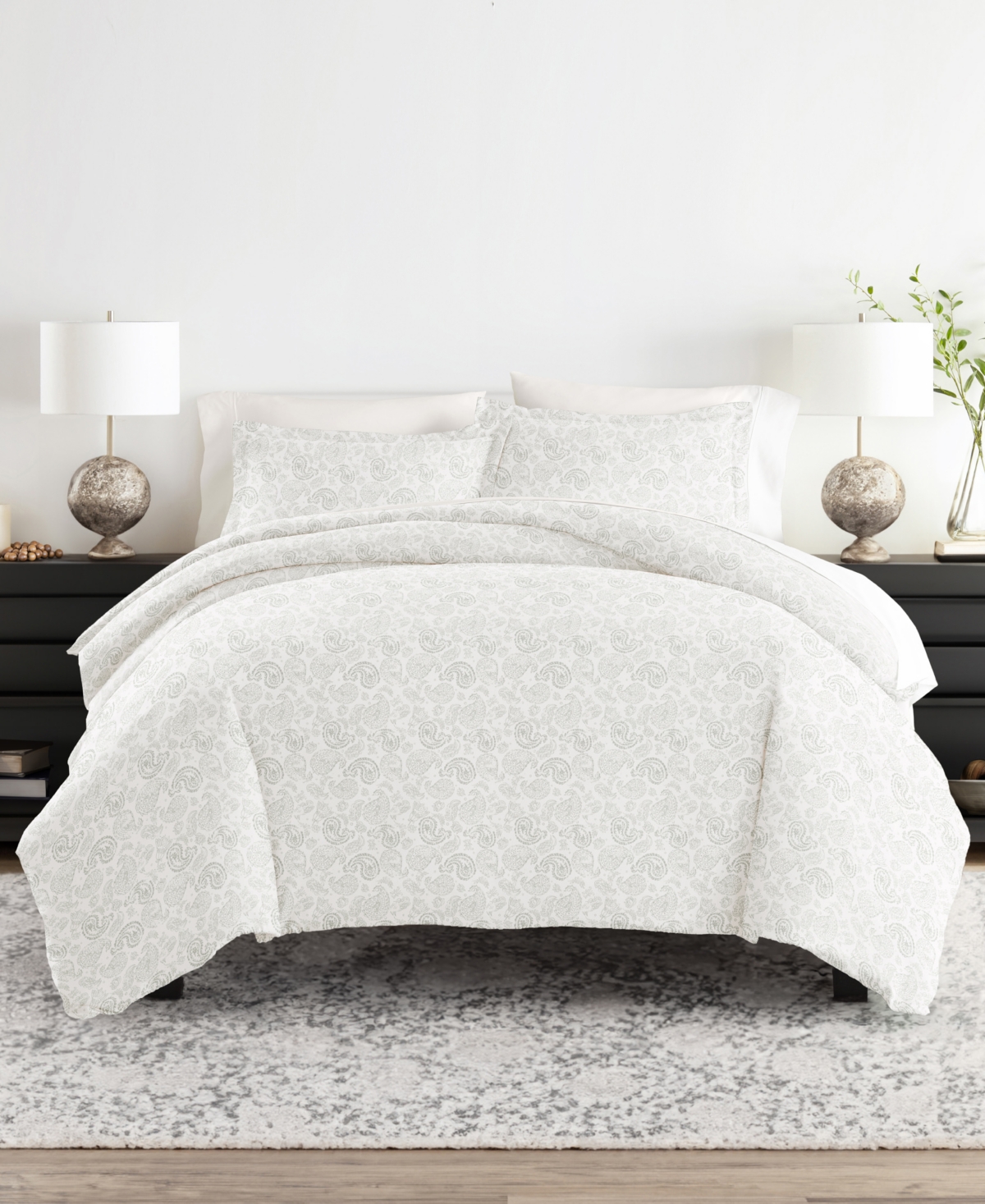 ienjoy Home Tranquil Sleep Patterned Duvet Cover Set  Full/Queen - Light Grey Paisley