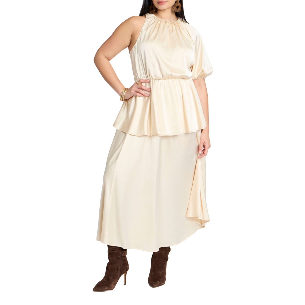 Click here for Eloquii Womens Plus Size One Sleeve Satin Maxi Dre... prices