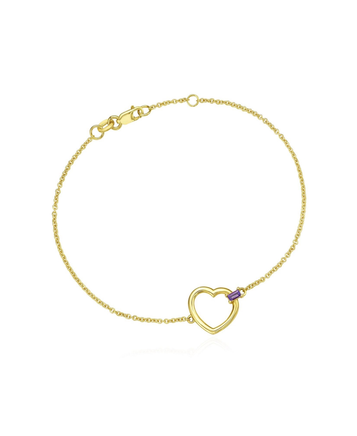 The Lovery Baguette Amethyst Open Heart Bracelet 14K Gold - Amethyst