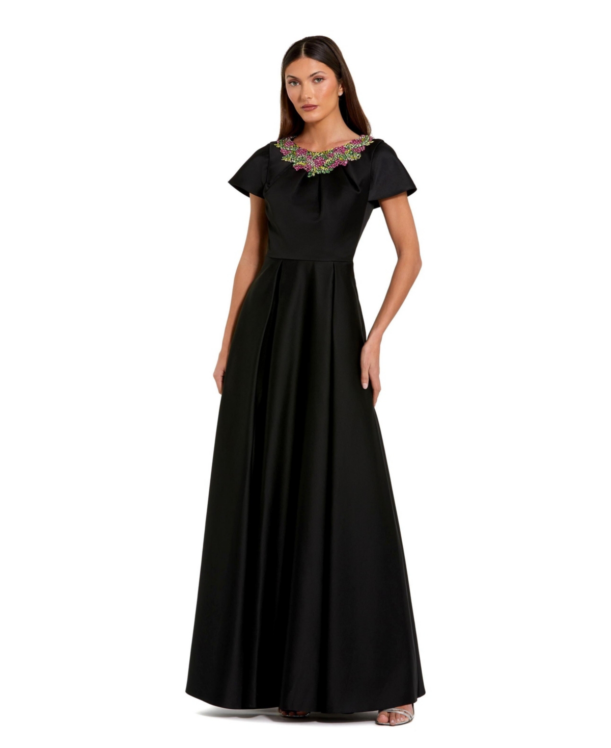 Click here for Womens Satin Flutter Sleeve Gown With Neckline Bea... prices