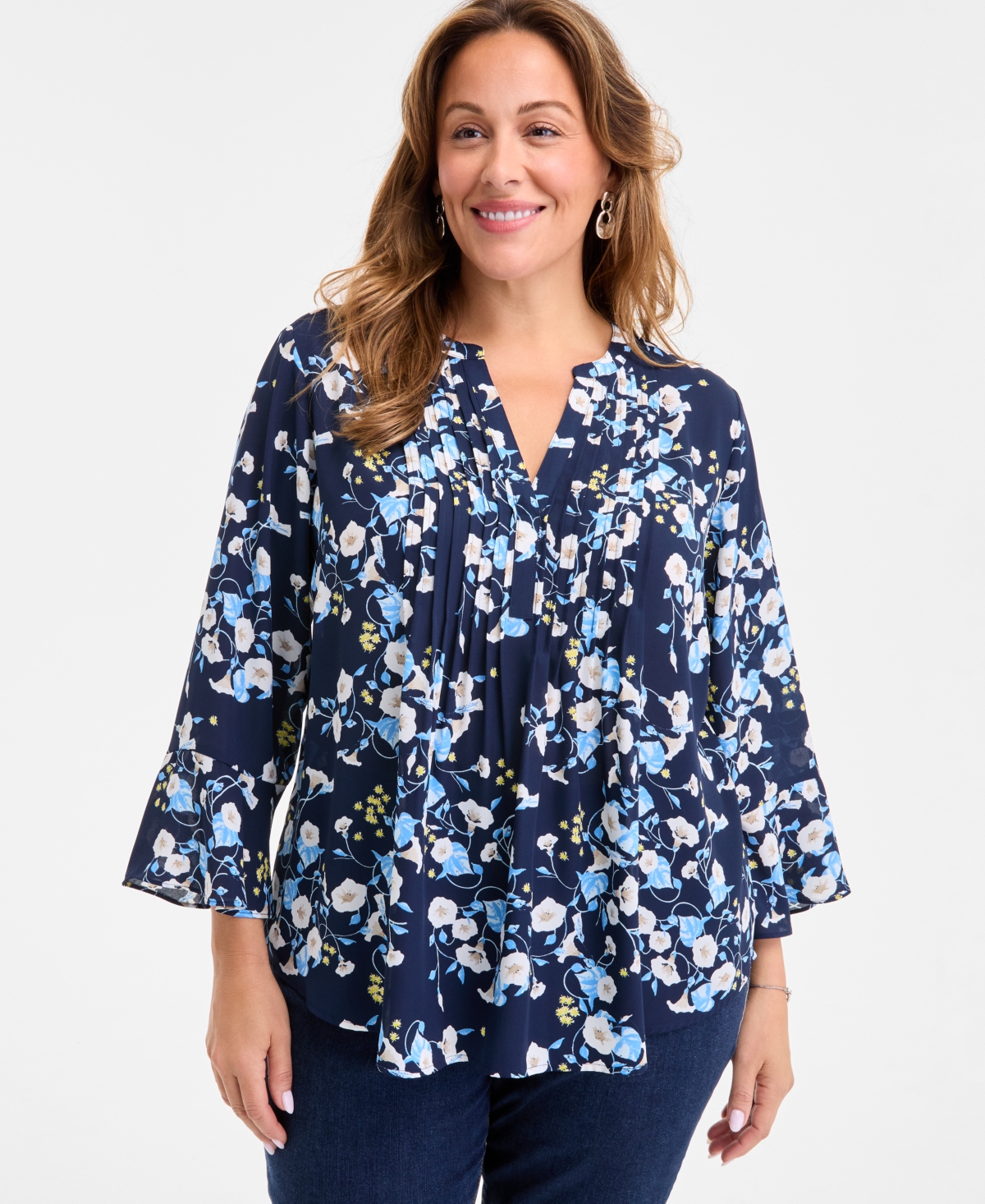 Click here for Style & Co Plus Size Morning Glories Pintuck Top... prices