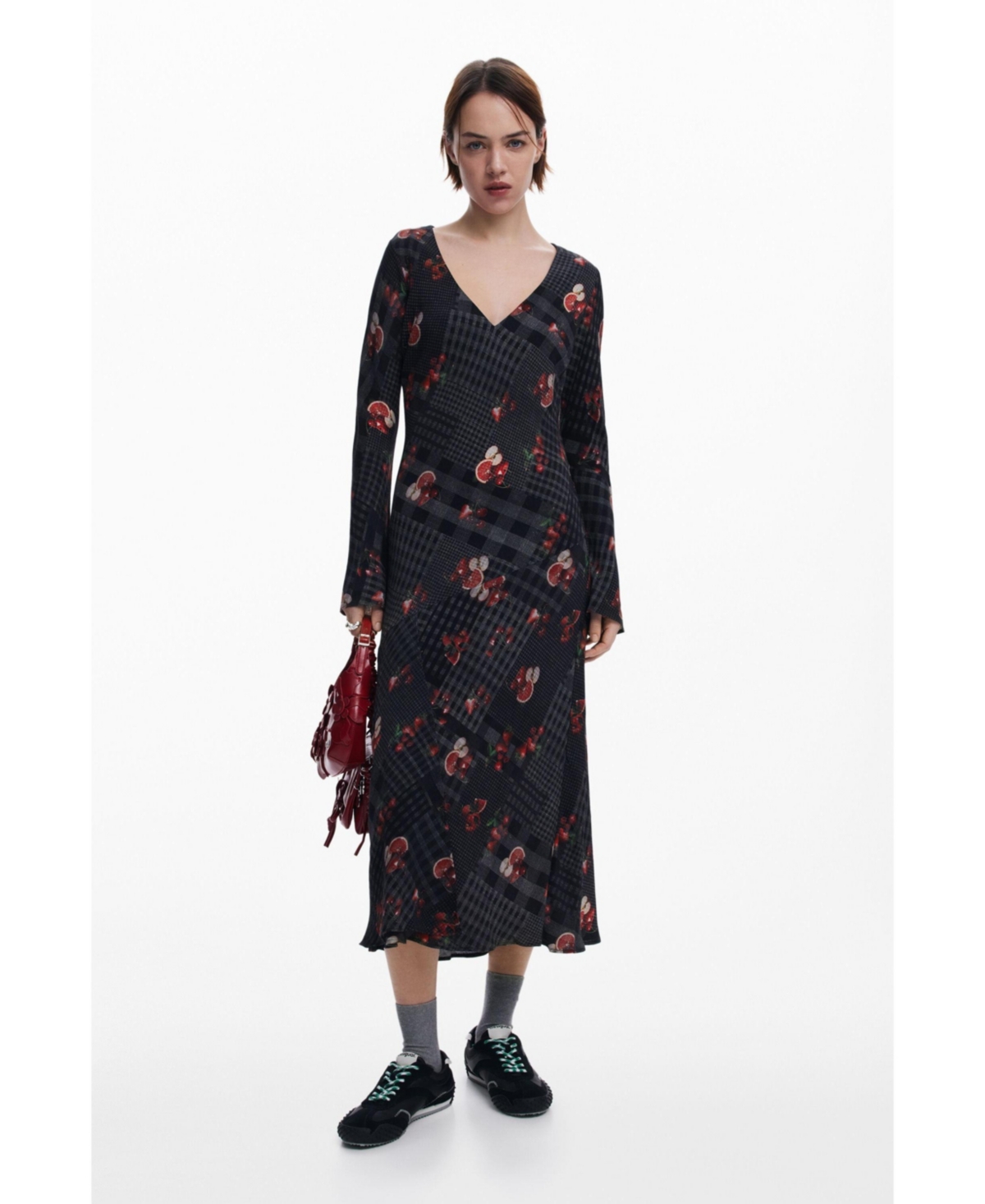 Click here for Desigual Womens Midi dress with checks - Gray prices