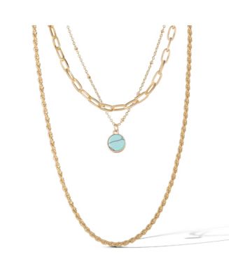 Jessica Simpson Layered Chain Necklace with Turquoise Pendant - Macy's
