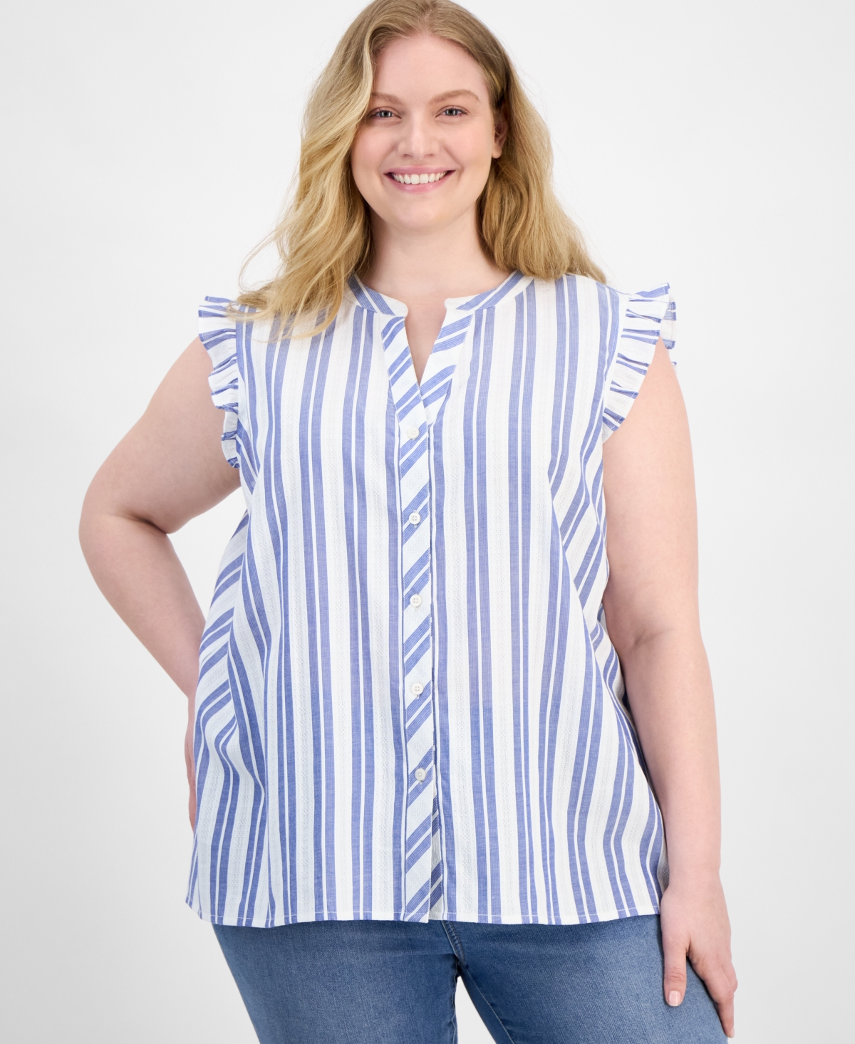 Click here for Tommy Hilfiger Plus Size Striped Cotton Top - Brig... prices
