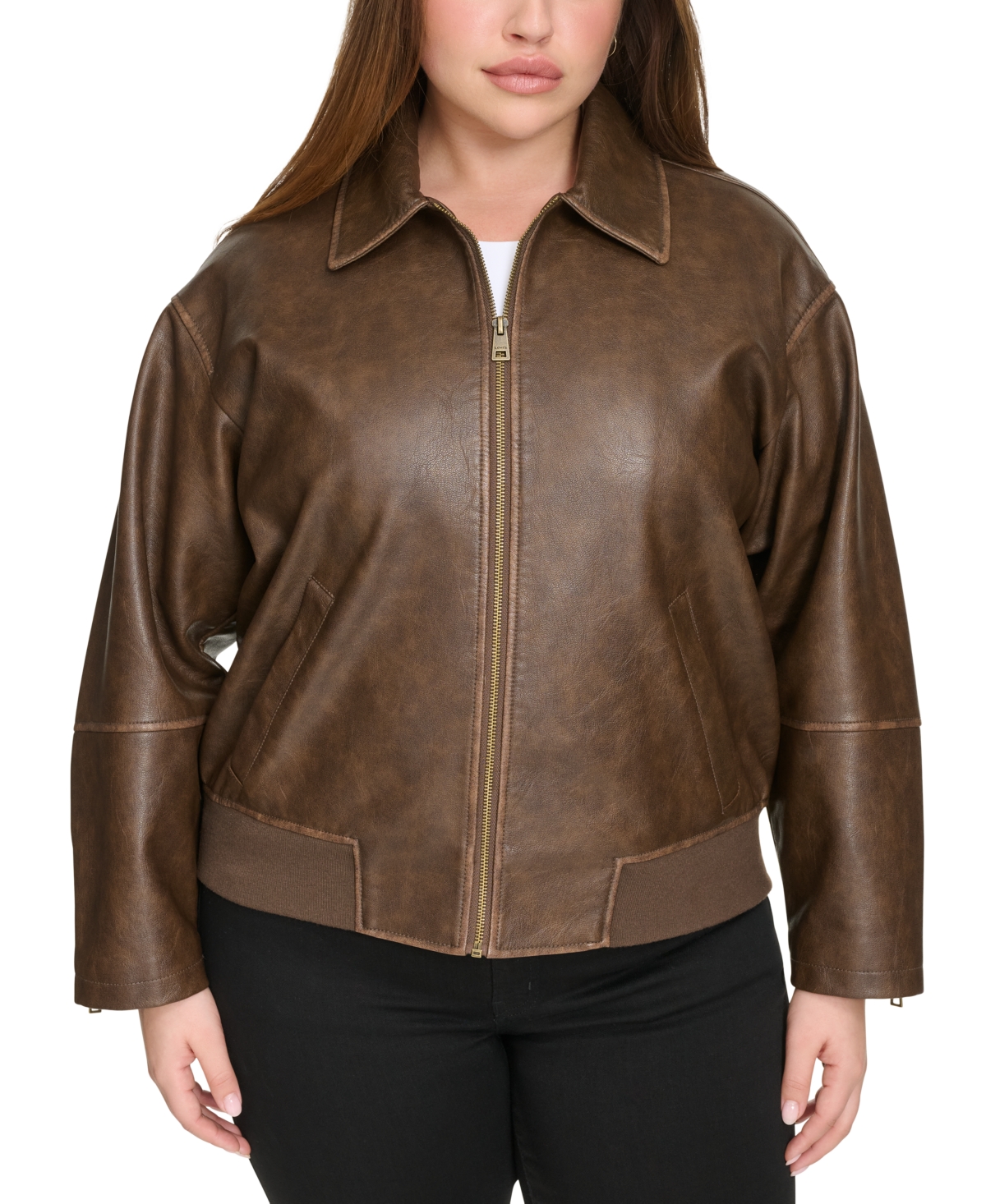 Click here for Levis Plus Size Faux Leather Dad Bomber Jacket - S... prices