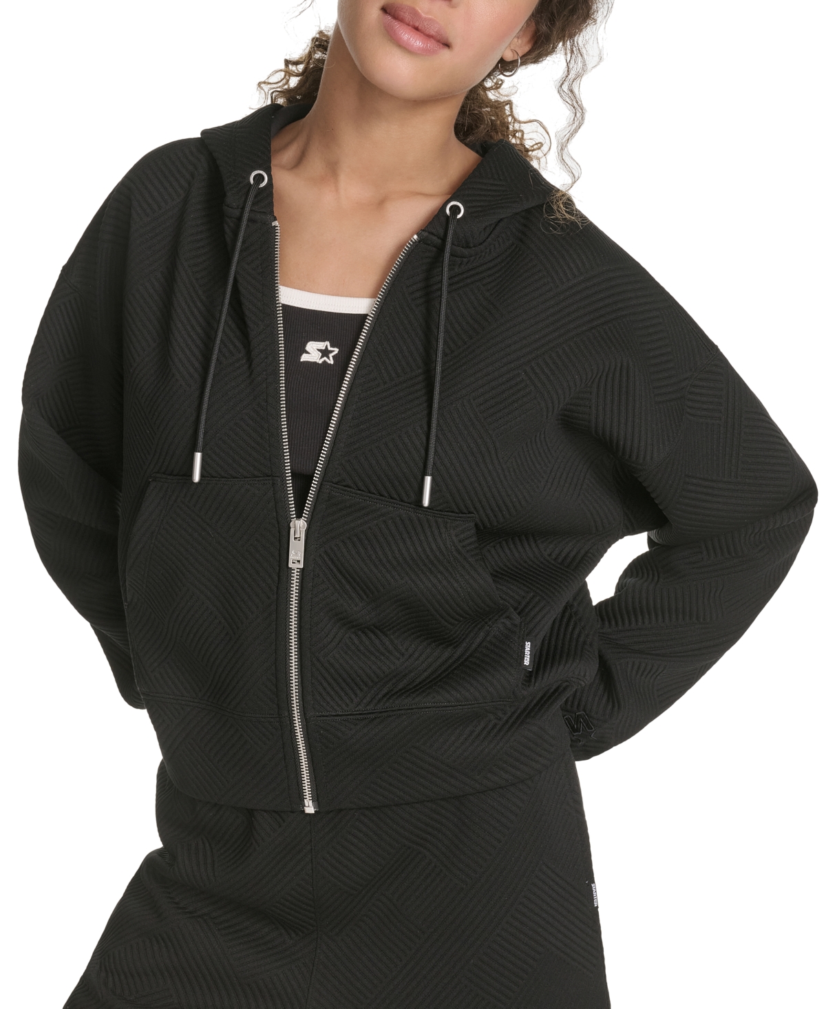 Click here for Starter Womens Geo Jacquard Cropped Full-Zip Hoodi... prices
