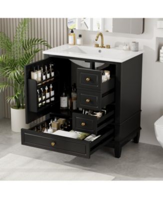 30" Bathroom Vanity with Sink, One Door with Shelf and Three Drawers ...