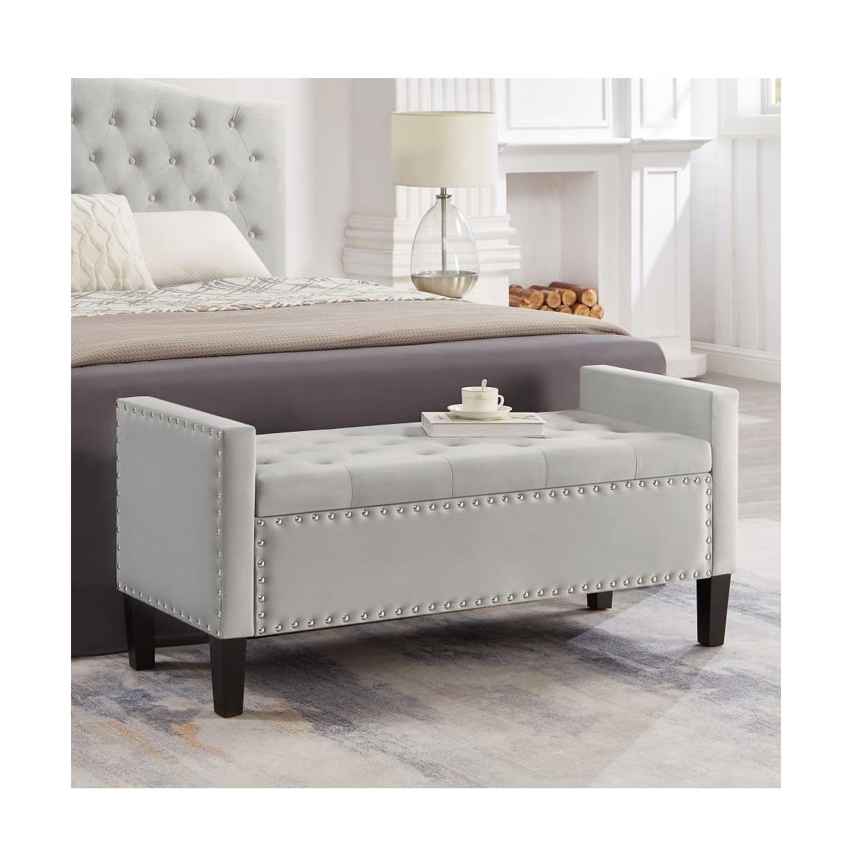 Click here for Upholstered Velvet Storage Bench with Nailhead Tri... prices