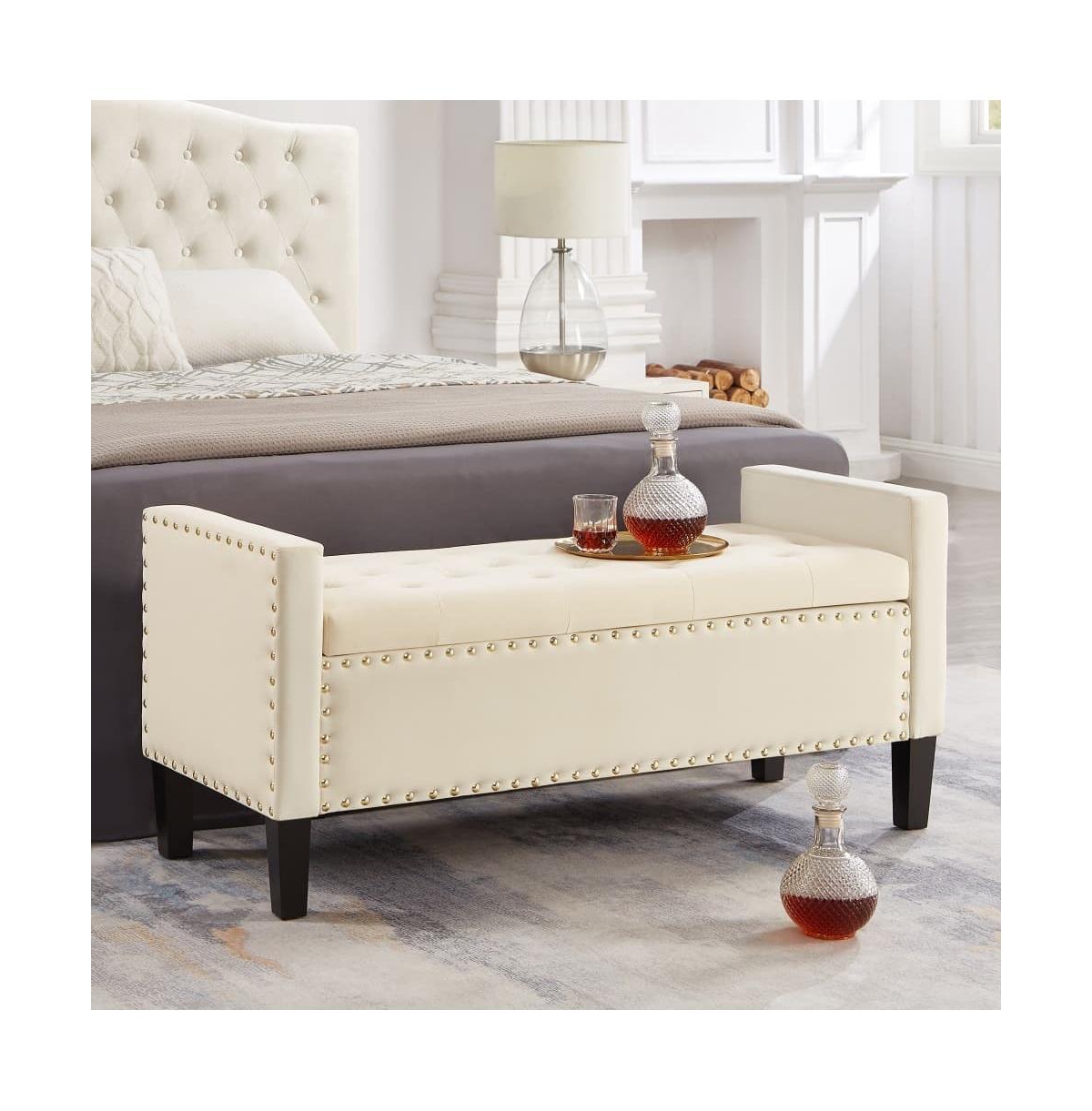 Click here for Upholstered Velvet Storage Bench with Nailhead Tri... prices