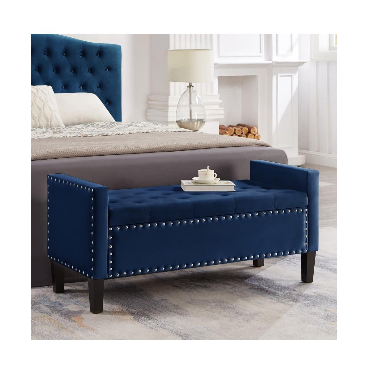 Click here for Upholstered Velvet Storage Bench with Nailhead Tri... prices