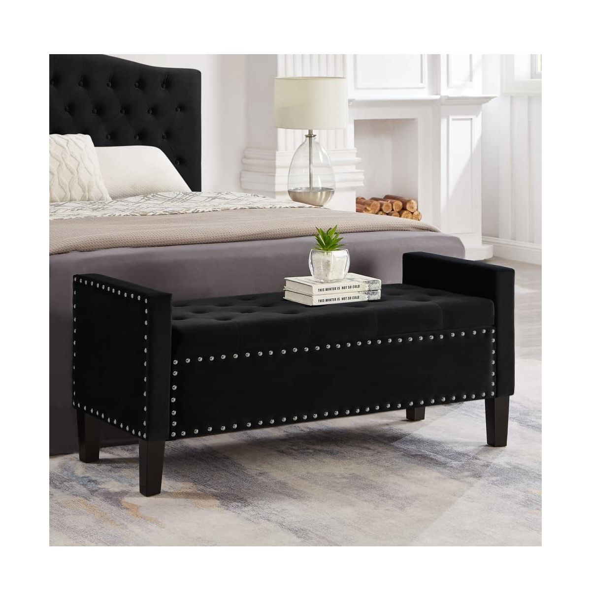 Click here for Upholstered Velvet Storage Bench with Nailhead Tri... prices