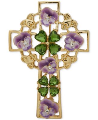 Anne Klein Gold-Tone Multicolor Flower Cross Pin - Macy's