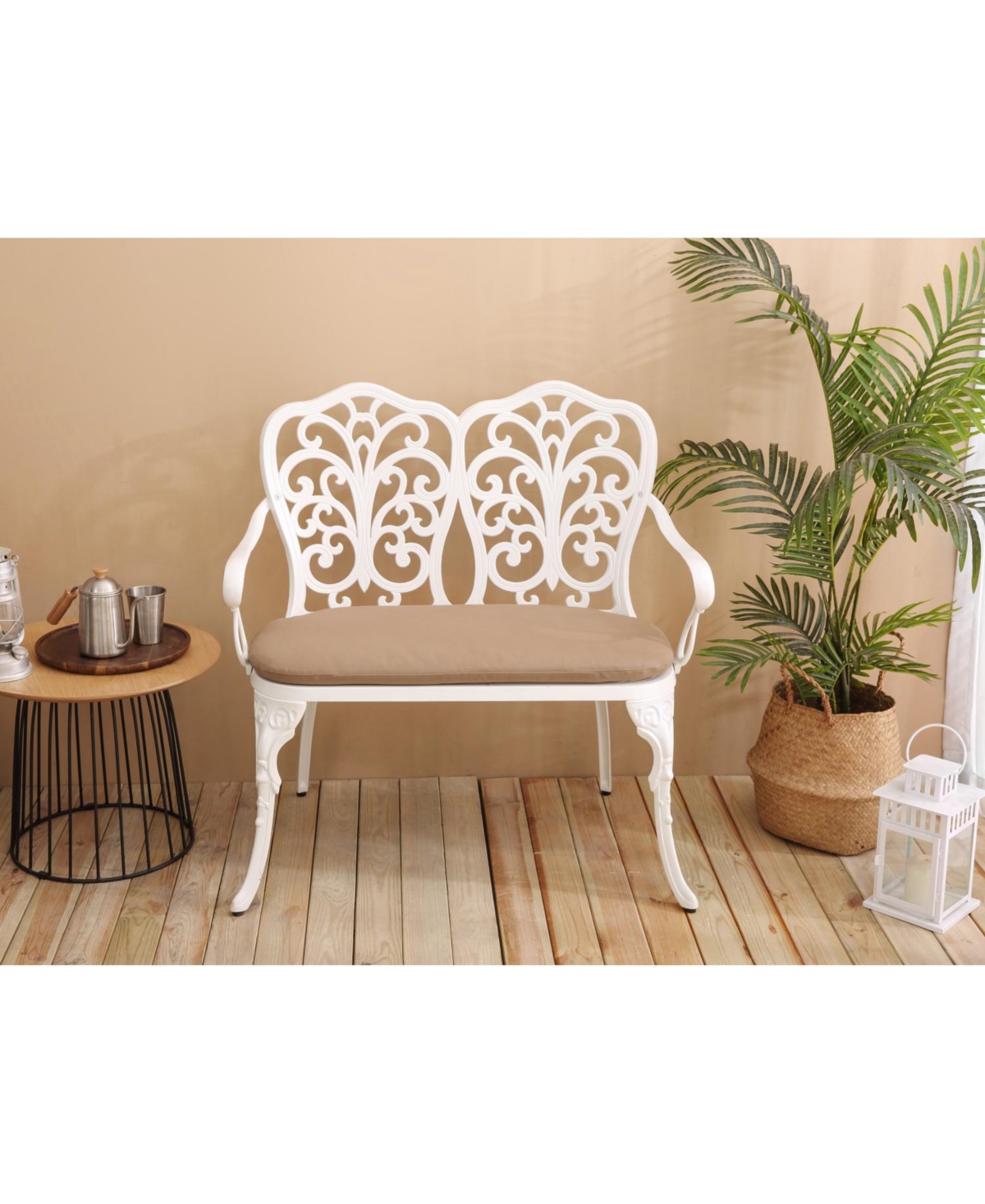 Click here for Streamdale White Metal Floral Park Bench for Outdo... prices