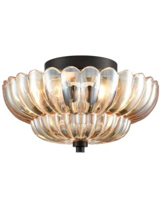 MOOSE 3-light Modern Black Metal with Scalloped Amber Glass Shade Semi ...