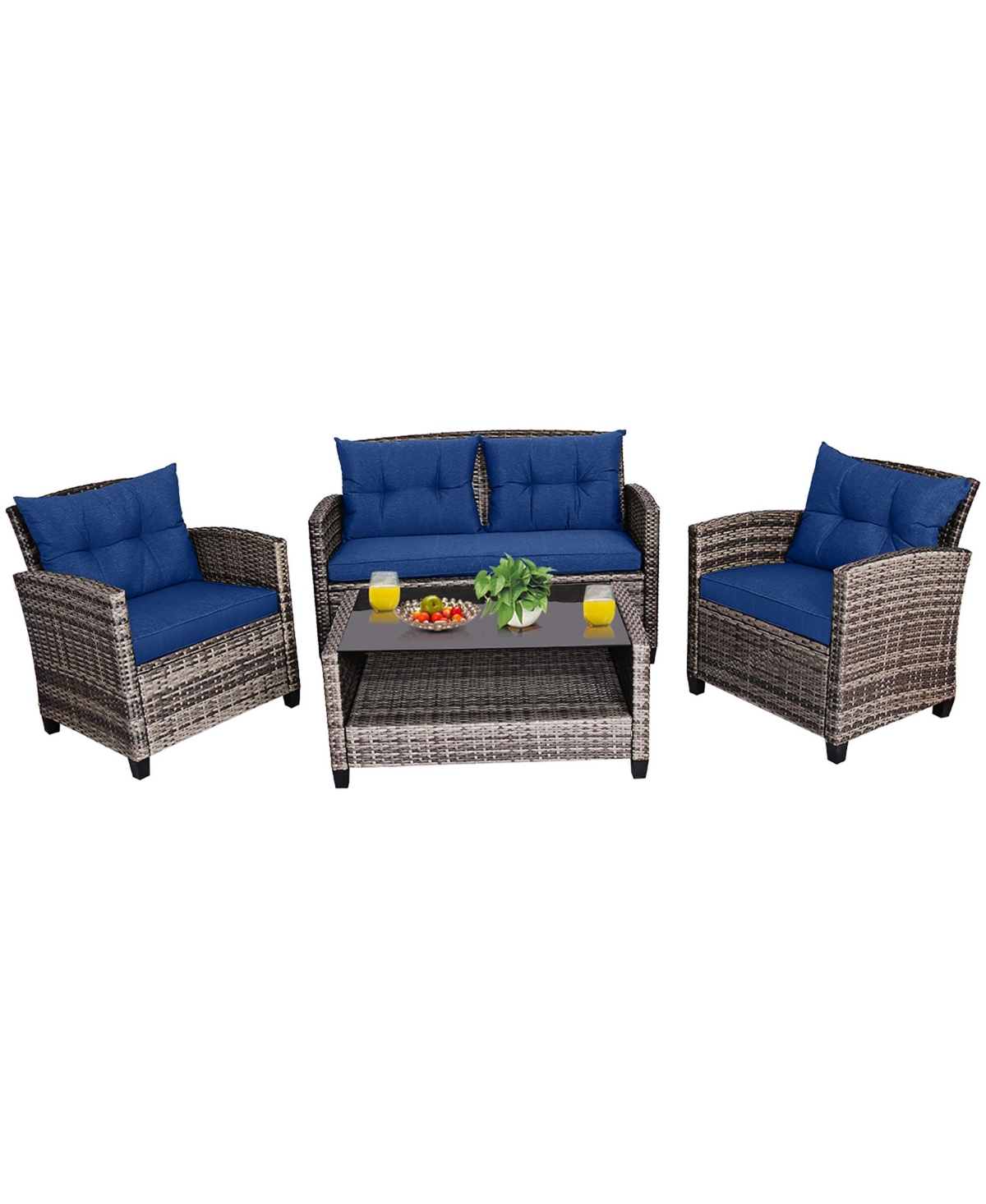 Click here for Gymax 4PCS Rattan Furniture Set Coffee Table Cushi... prices
