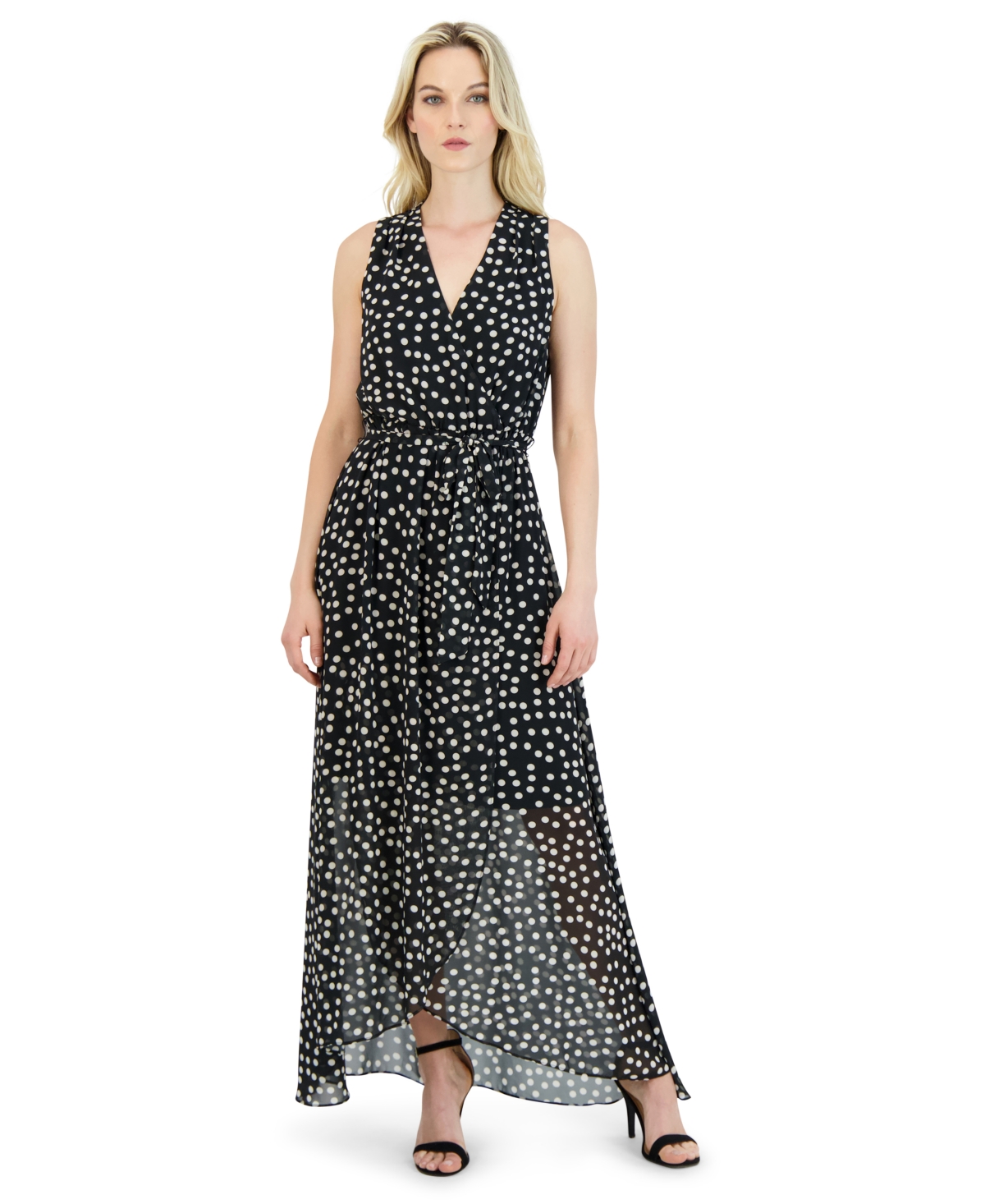Click here for Donna Ricco Womens Dot-Print Chiffon Hi-Low Dress... prices