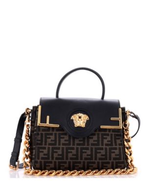 Pre-Owned Versace Medium x Fendi Fendace La Medusa Top Handle Bag Zucca ...