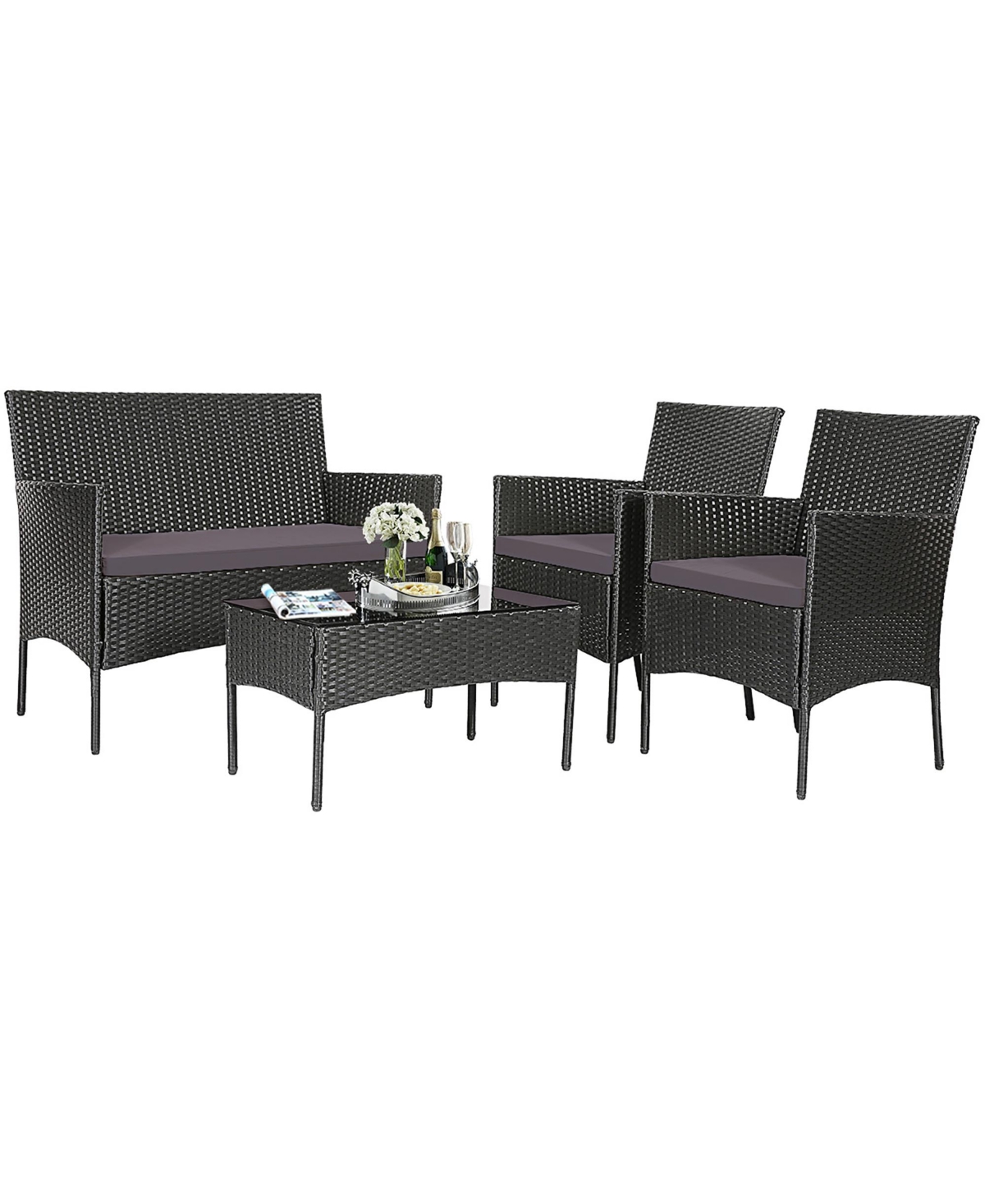 Click here for Gymax 4PCS Rattan Furniture Set Cushioned Sofa Cof... prices
