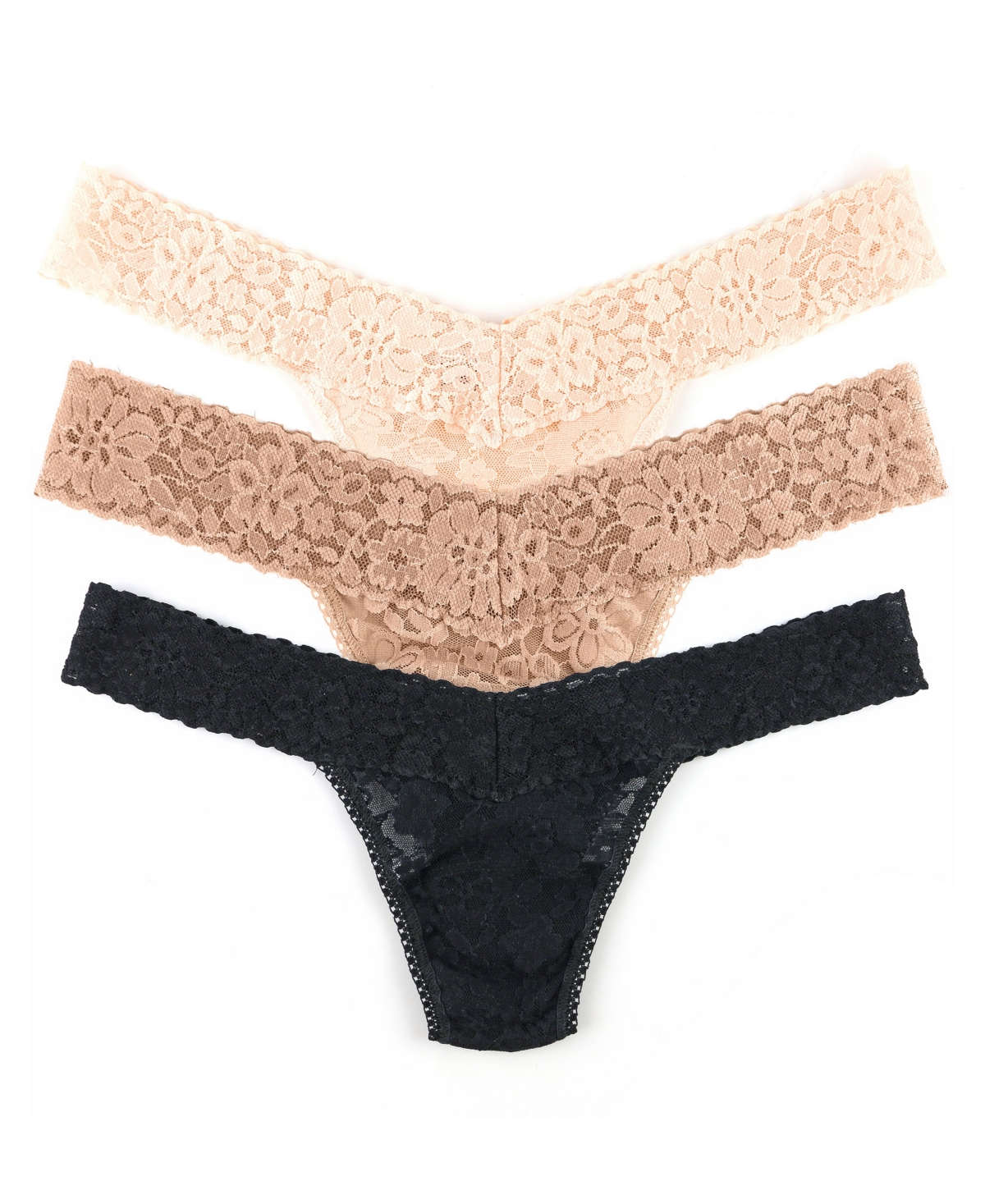 Hanky Panky Womens Daily Lace Low Rise Thong Underwear 3 Pack - Black  Taupe  Vanilla