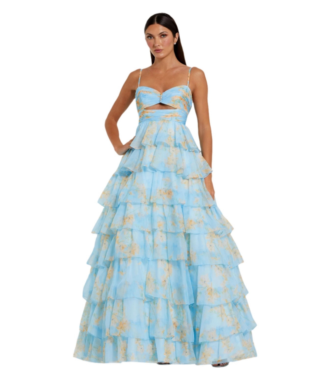 Click here for Mac Duggal Womens Floral Cut Out Ruffle Tiered Gow... prices