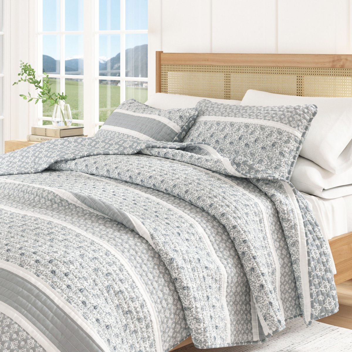 Click here for Linery & Co. Stripe & Paisley Microfiber Quilt Set... prices
