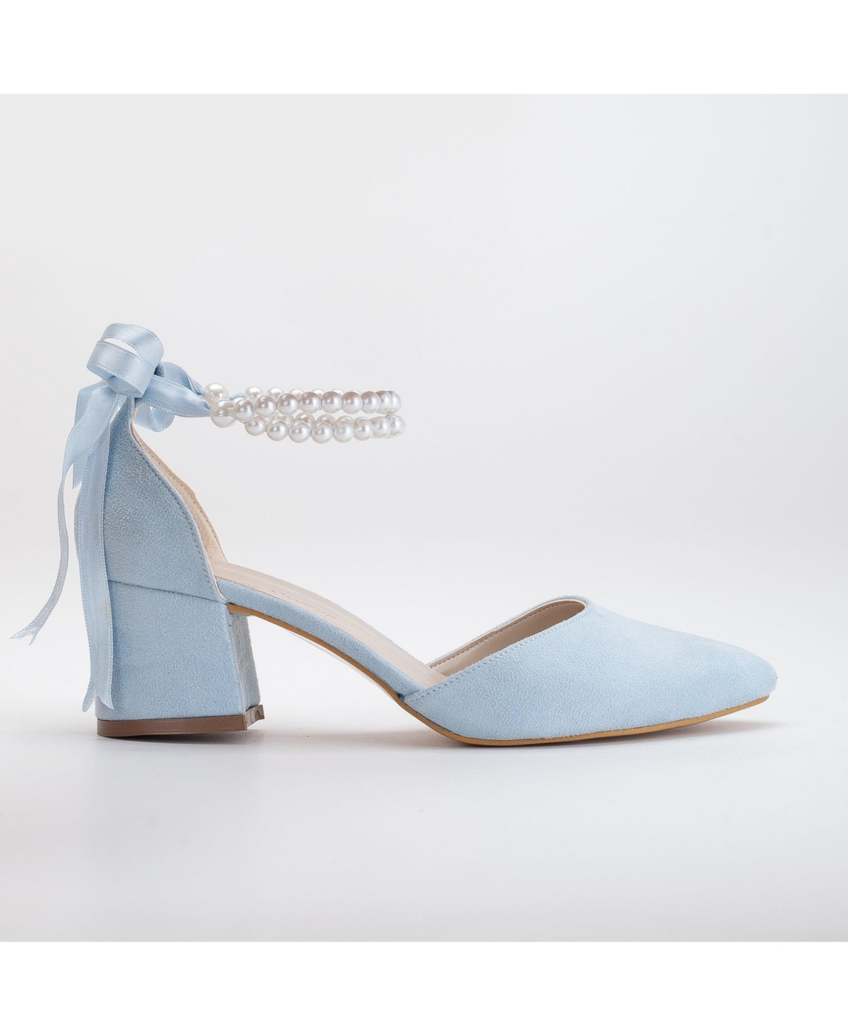 Click here for Miranda Low Block Heels with Pearls - Baby blue fa... prices