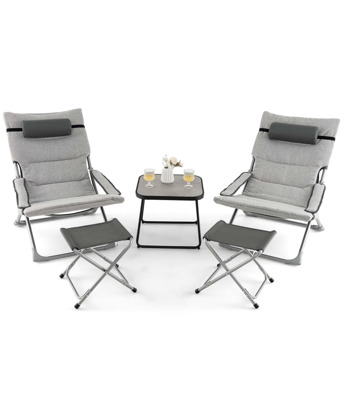 Click here for 5pcs Patio Folding Sling Chair Set Ottoman Table P... prices