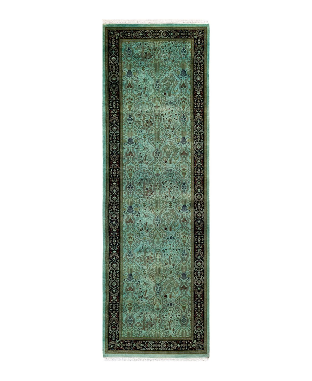 Adorn Hand Woven Rugs Fine Vibrance M1789 26x81 Runner Area Rug - Green