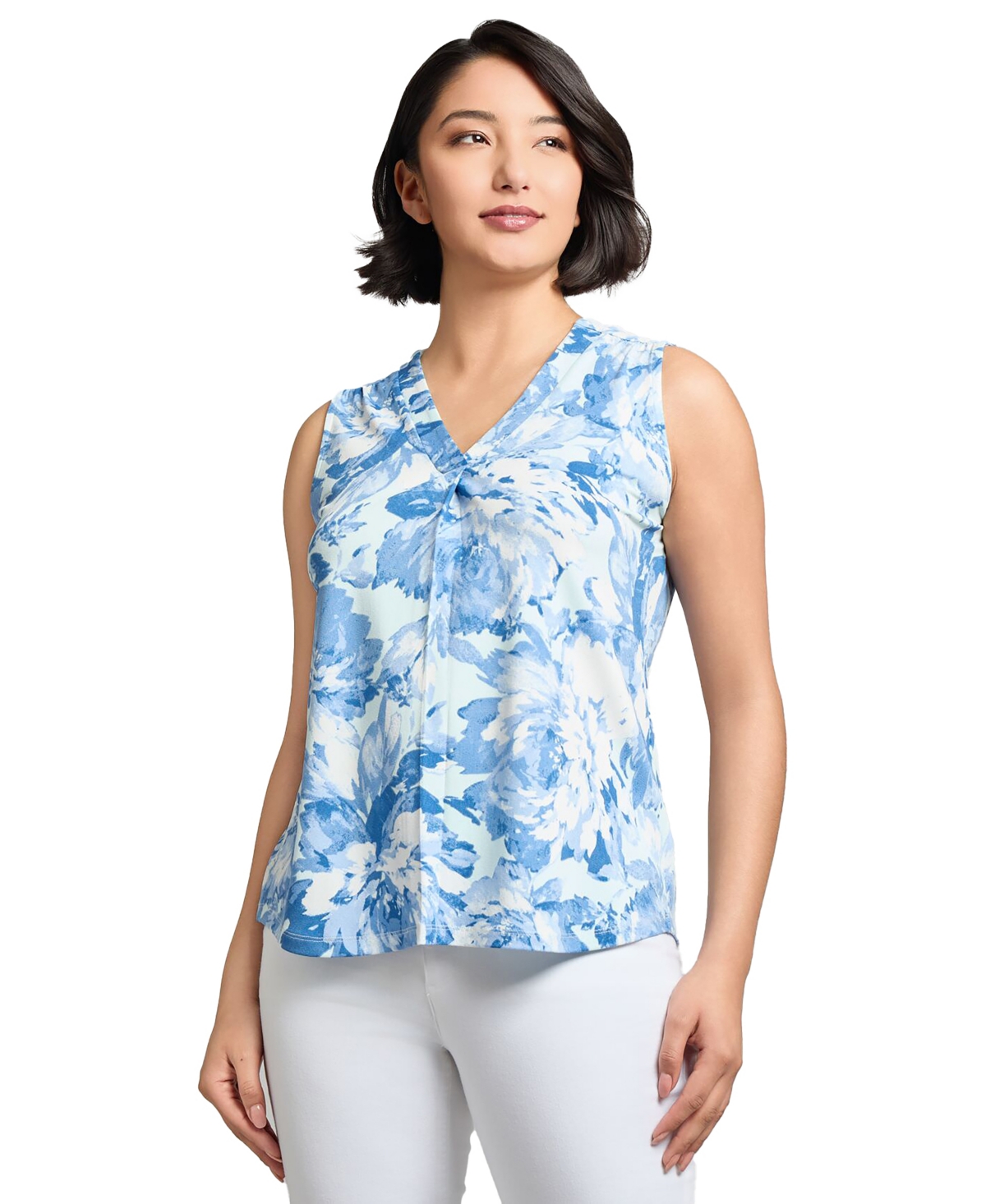 Click here for Jones New York Womens Moss Crepe Pleat-Front Top -... prices
