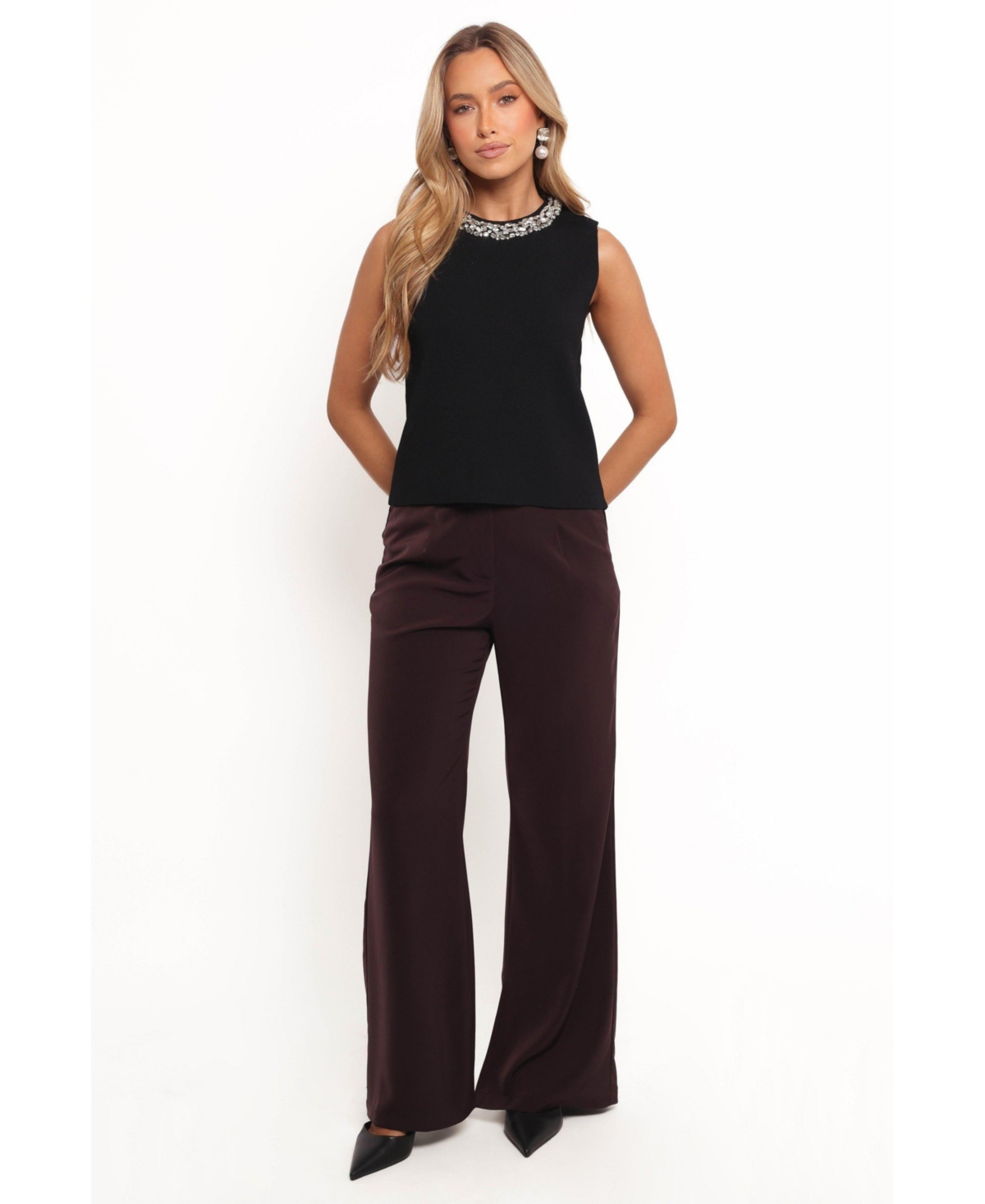 Click here for Petal and Pup Womens Emma Embellished Top - Black prices