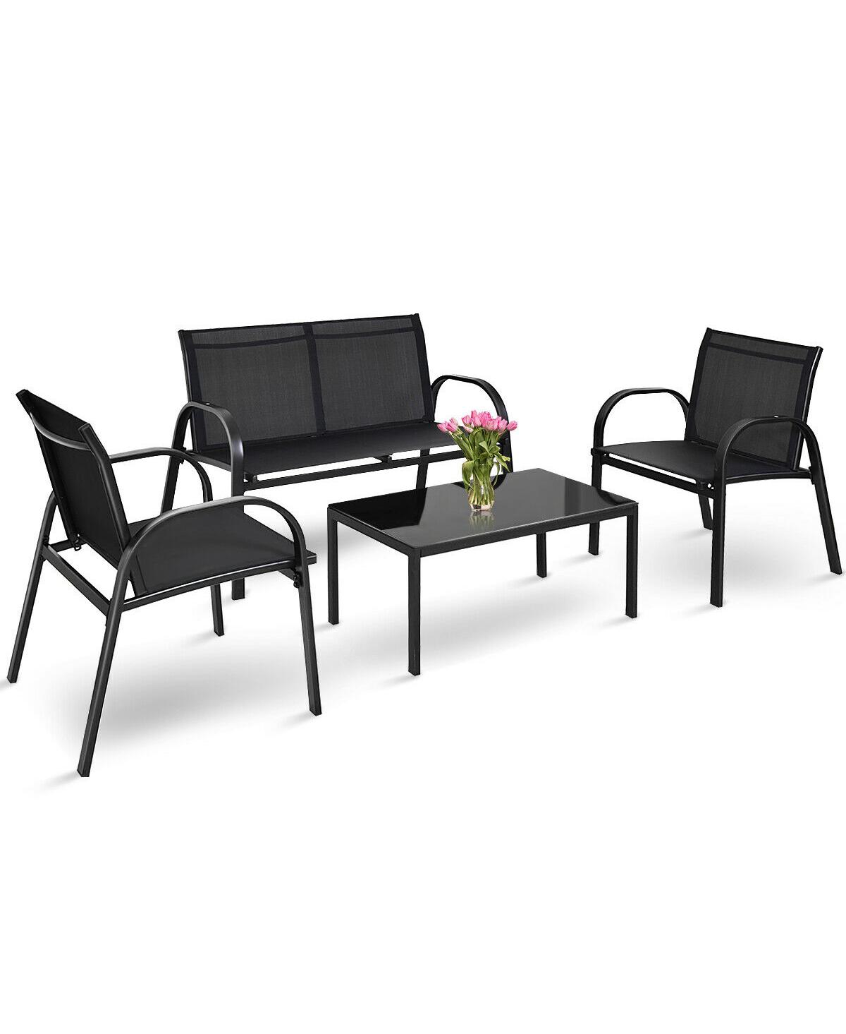 Click here for 4 Pcs Patio Furniture Set Sofa Coffee Table Steel... prices