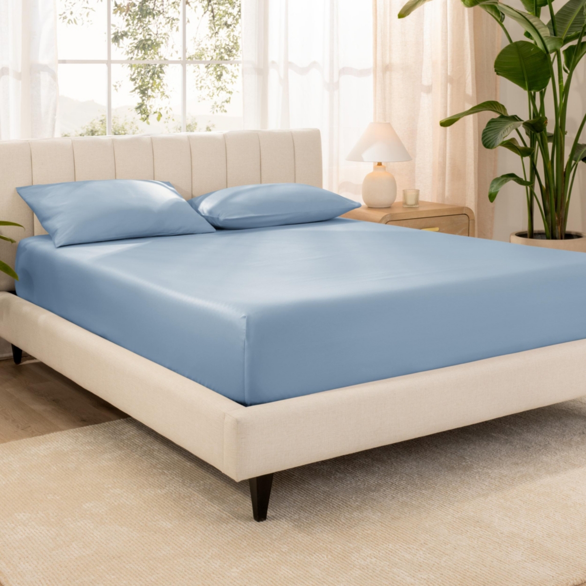 Click here for Bare Home Sateen Fitted Sheet - Dusty blue prices