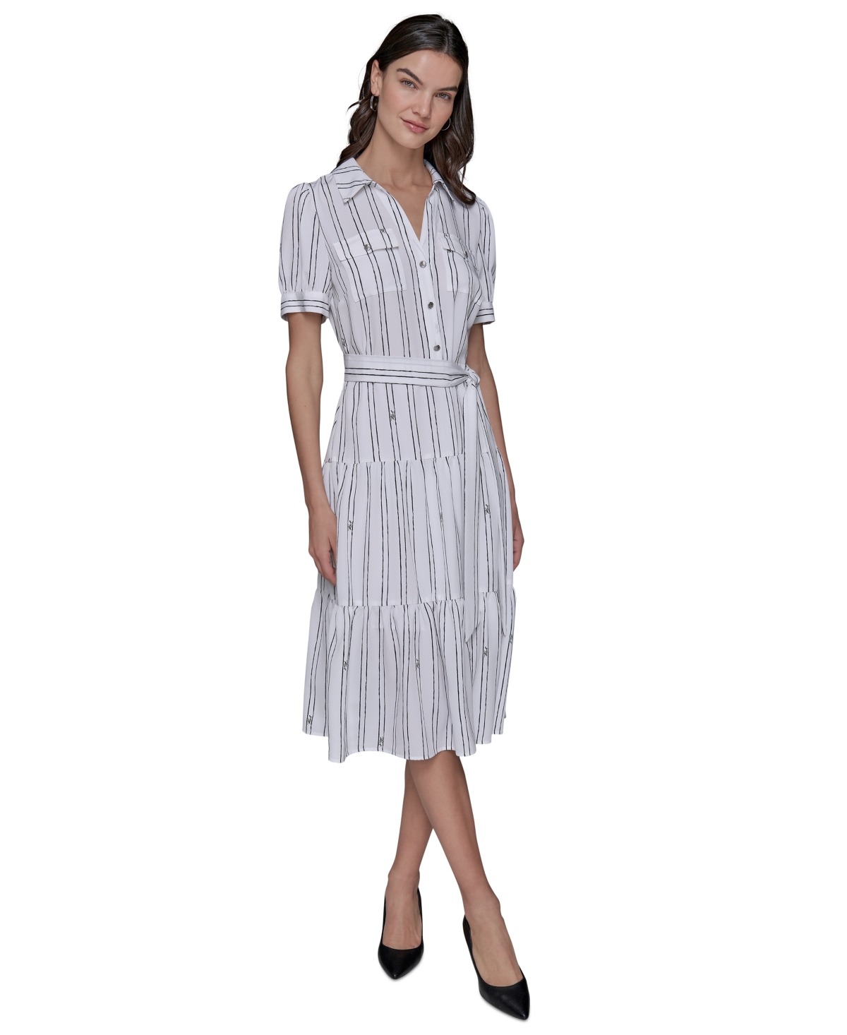 Karl Lagerfeld Paris Womens Striped Shirtdress - Soft White