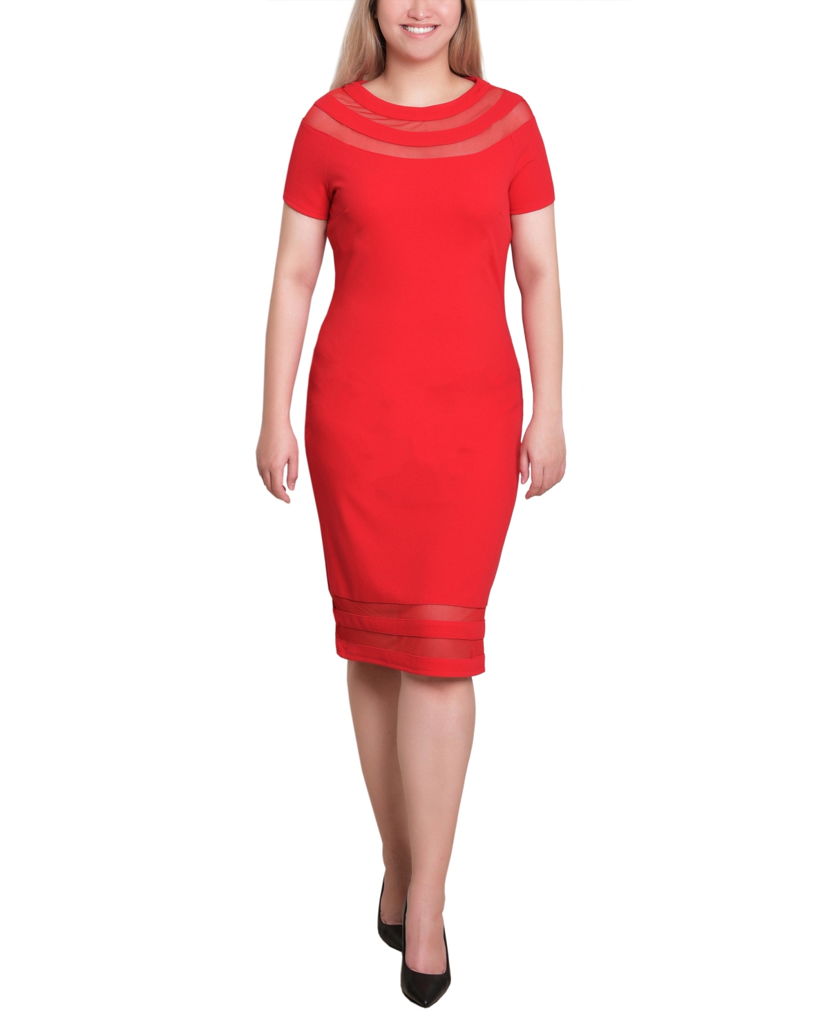 Click here for Ny Collection Petite Short Sleeve Dress with Mesh... prices