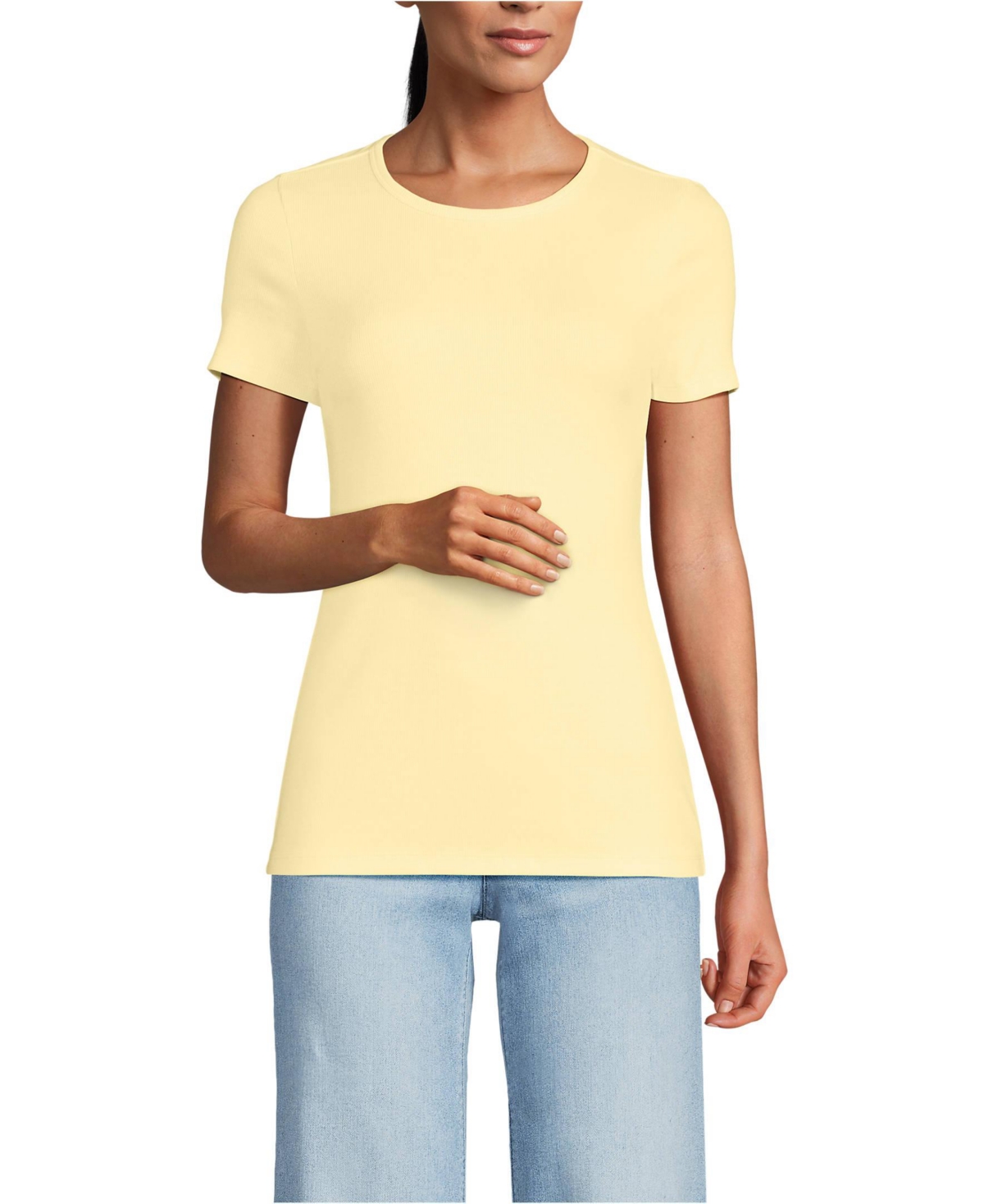 Click here for Lands End Womens Micro Rib T-Shirt - Pale yellow prices