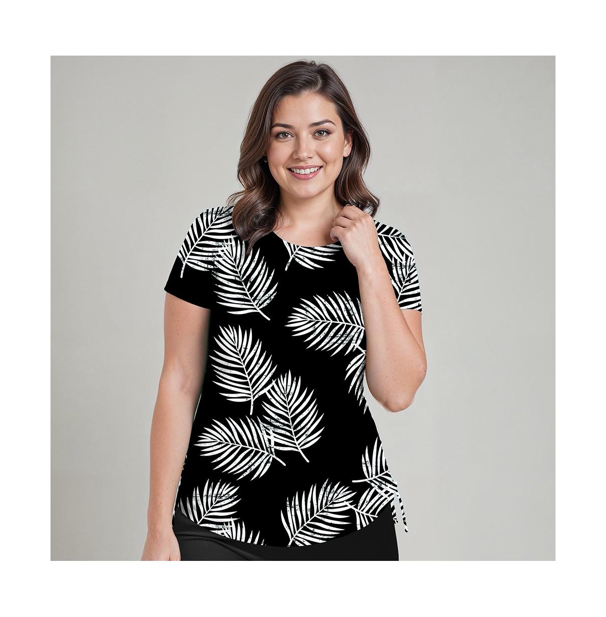 Click here for Calypsa Plus Size Adele Swim Top - Black palms prices