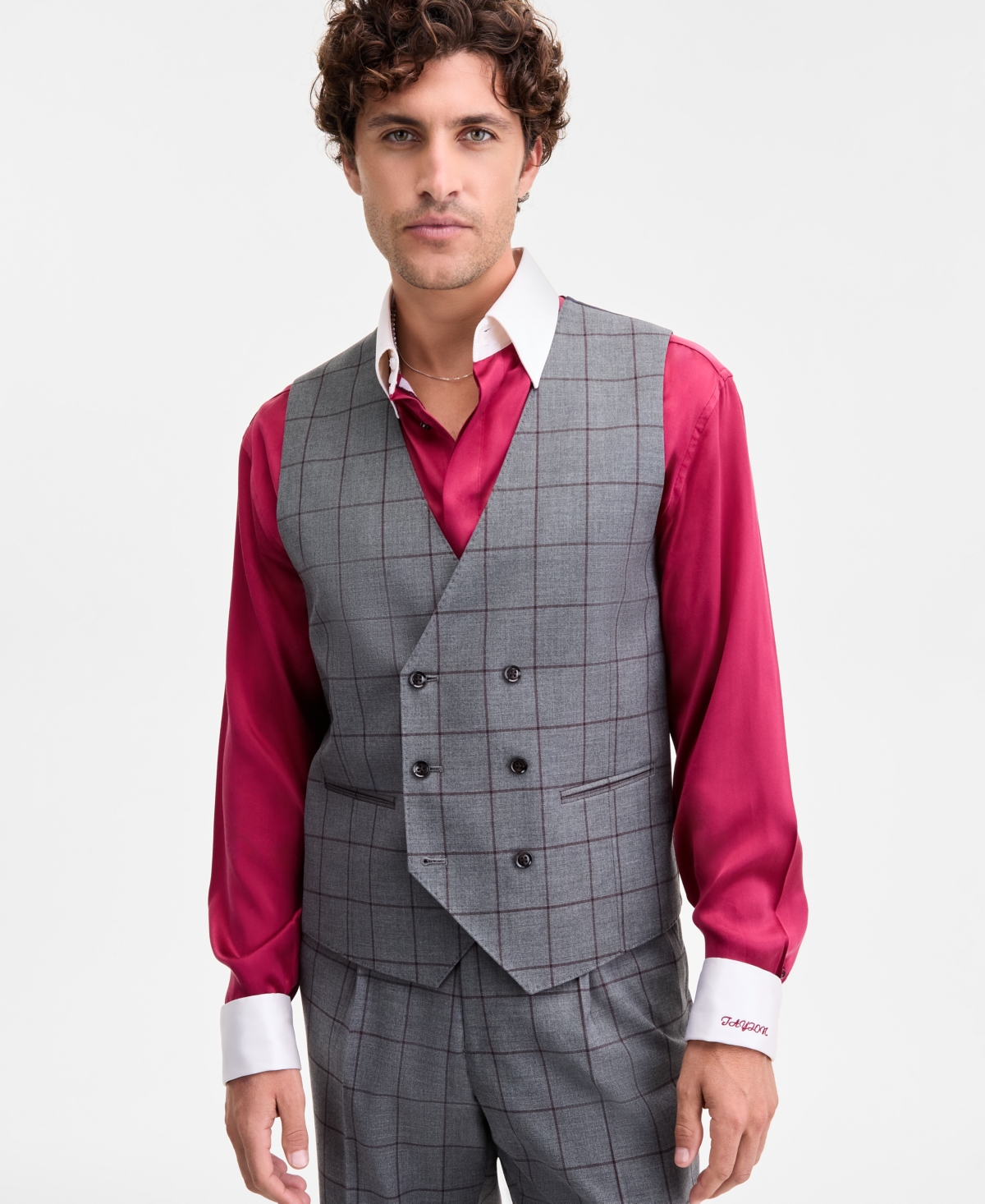 Click here for Tayion Collection Mens Classic-Fit Windowpane Doub... prices