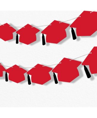 Red Graduation Cap Garland Banner, 10 Feet of Cord, 15 Hats with ...