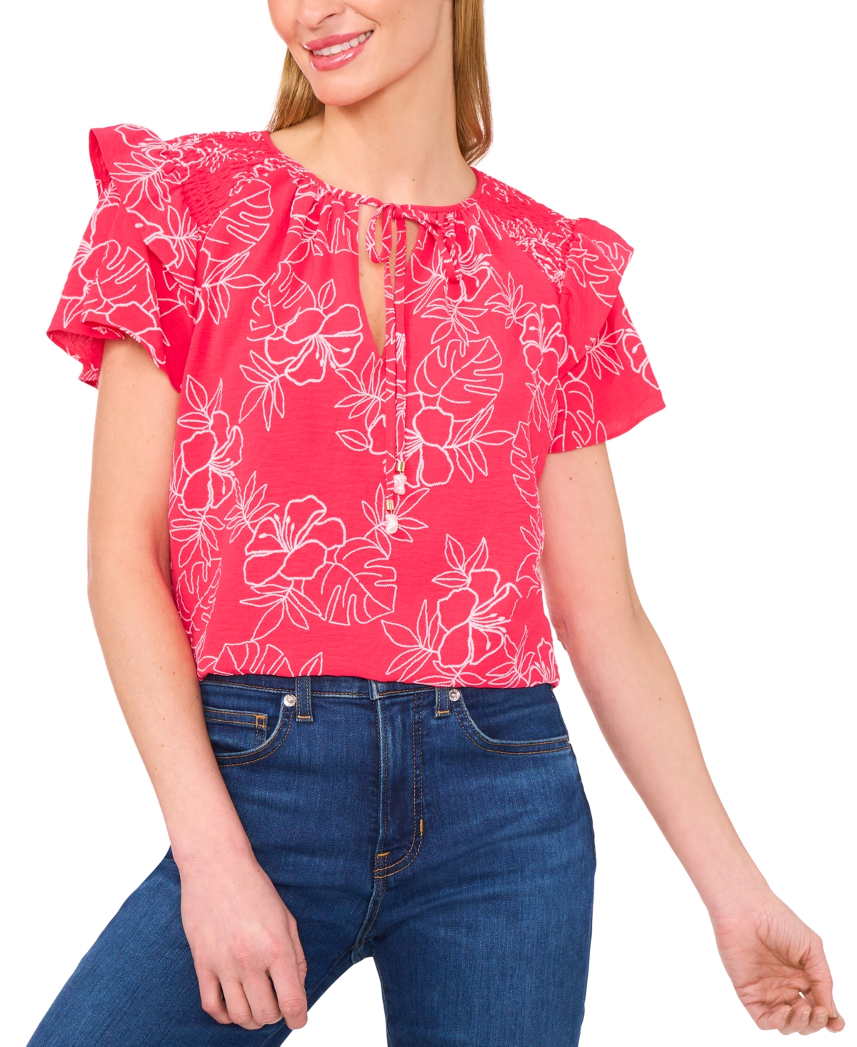 Click here for CeCe Womens Tie-Neck Tiered-Ruffle-Sleeve Blouse -... prices
