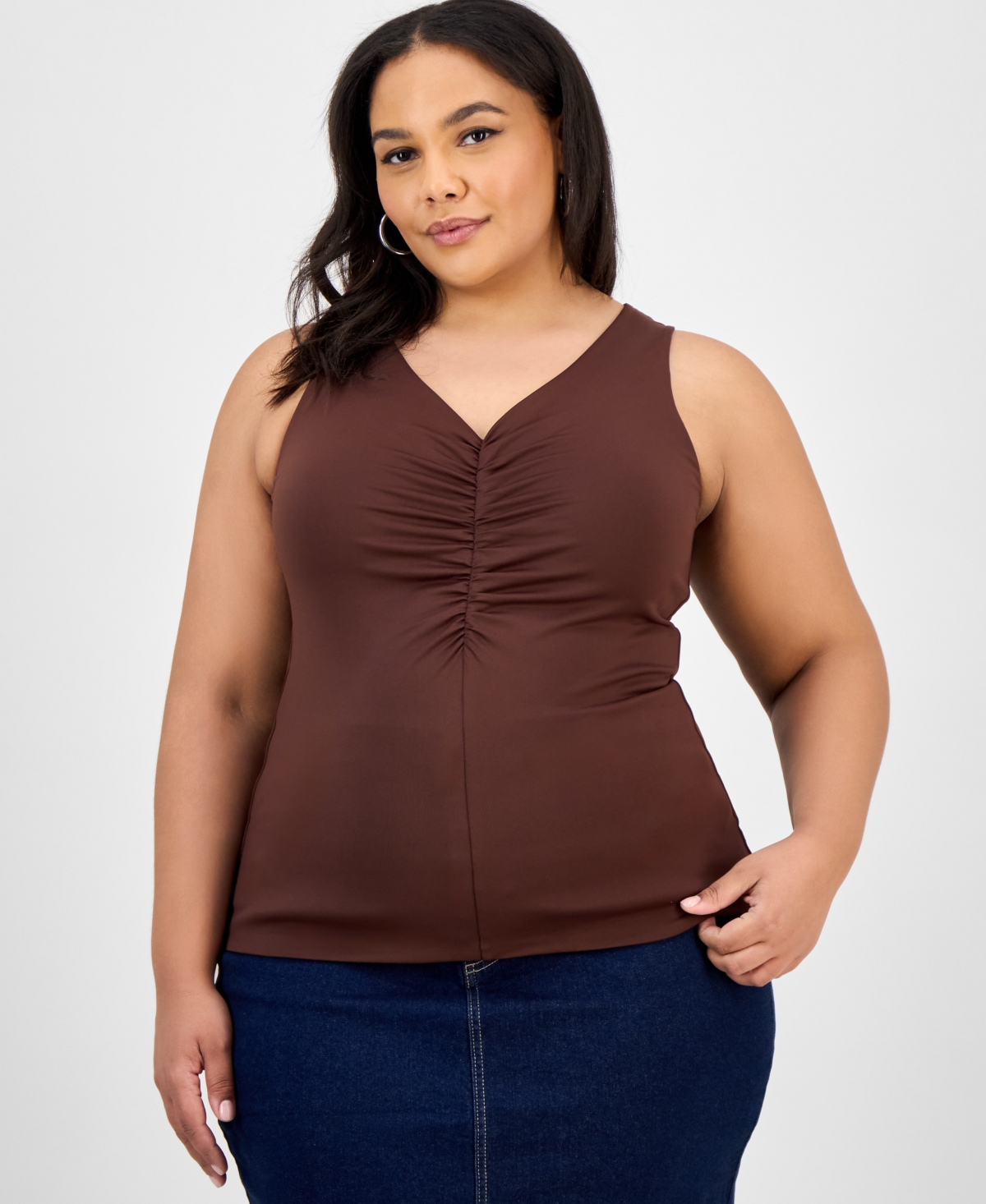 Click here for Bar Iii Trendy Plus Size Ruched V-Neck Tank Top  E... prices