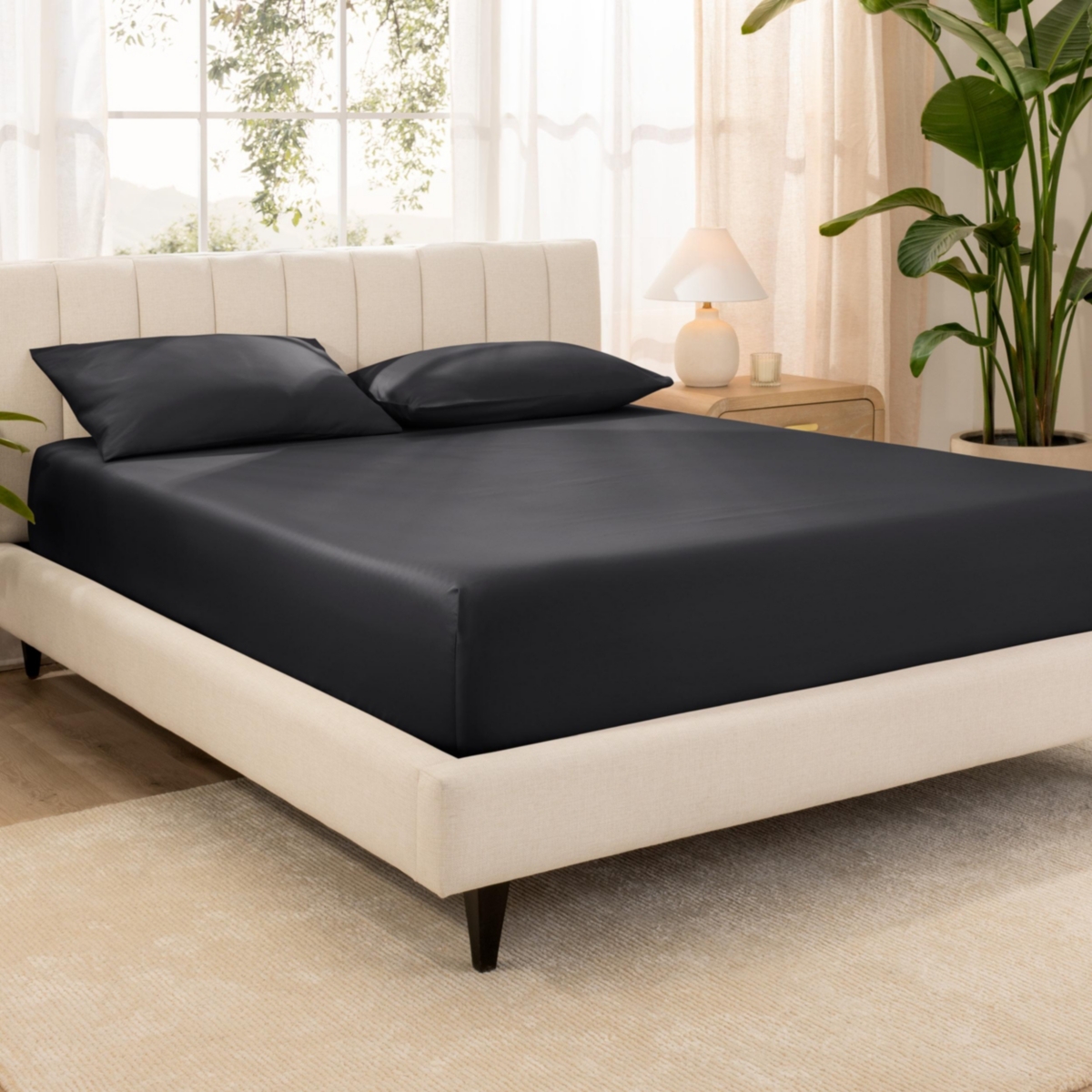 Click here for Bare Home Sateen Fitted Sheet - Black prices