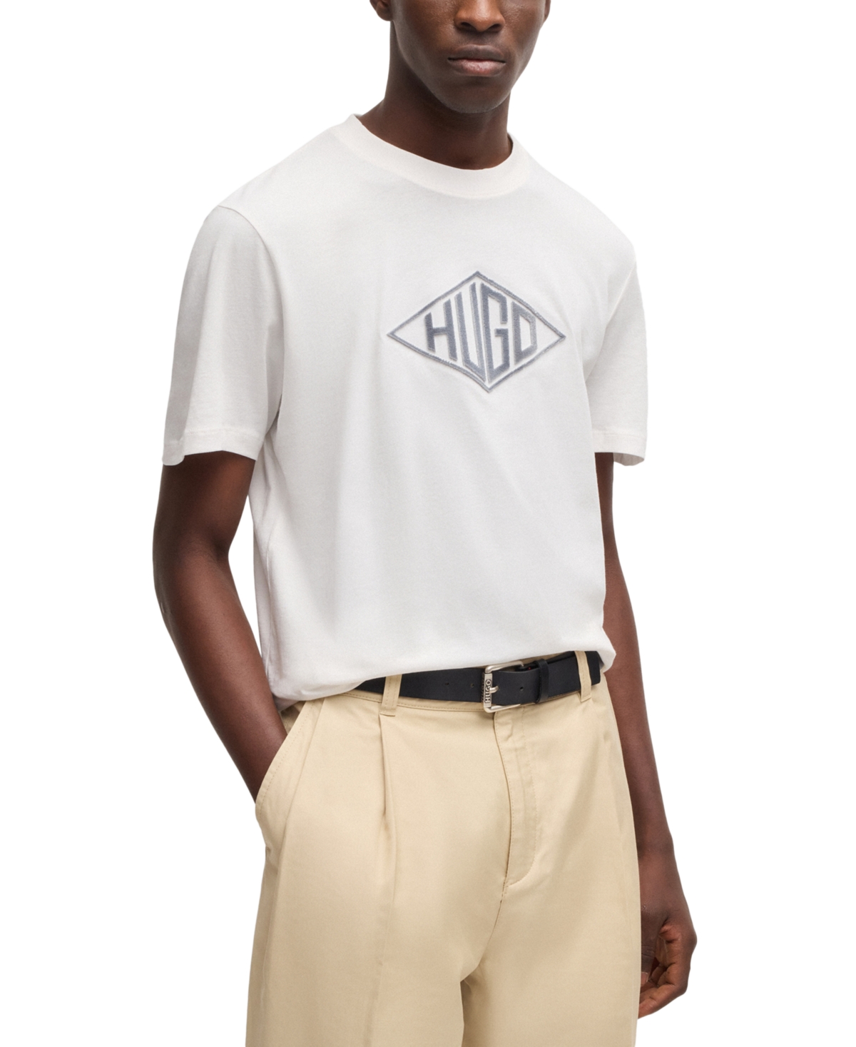 Hugo by Hugo Boss Mens Dalendi Regular-Fit Embroidered Logo Graphic T-Shirt - Natural