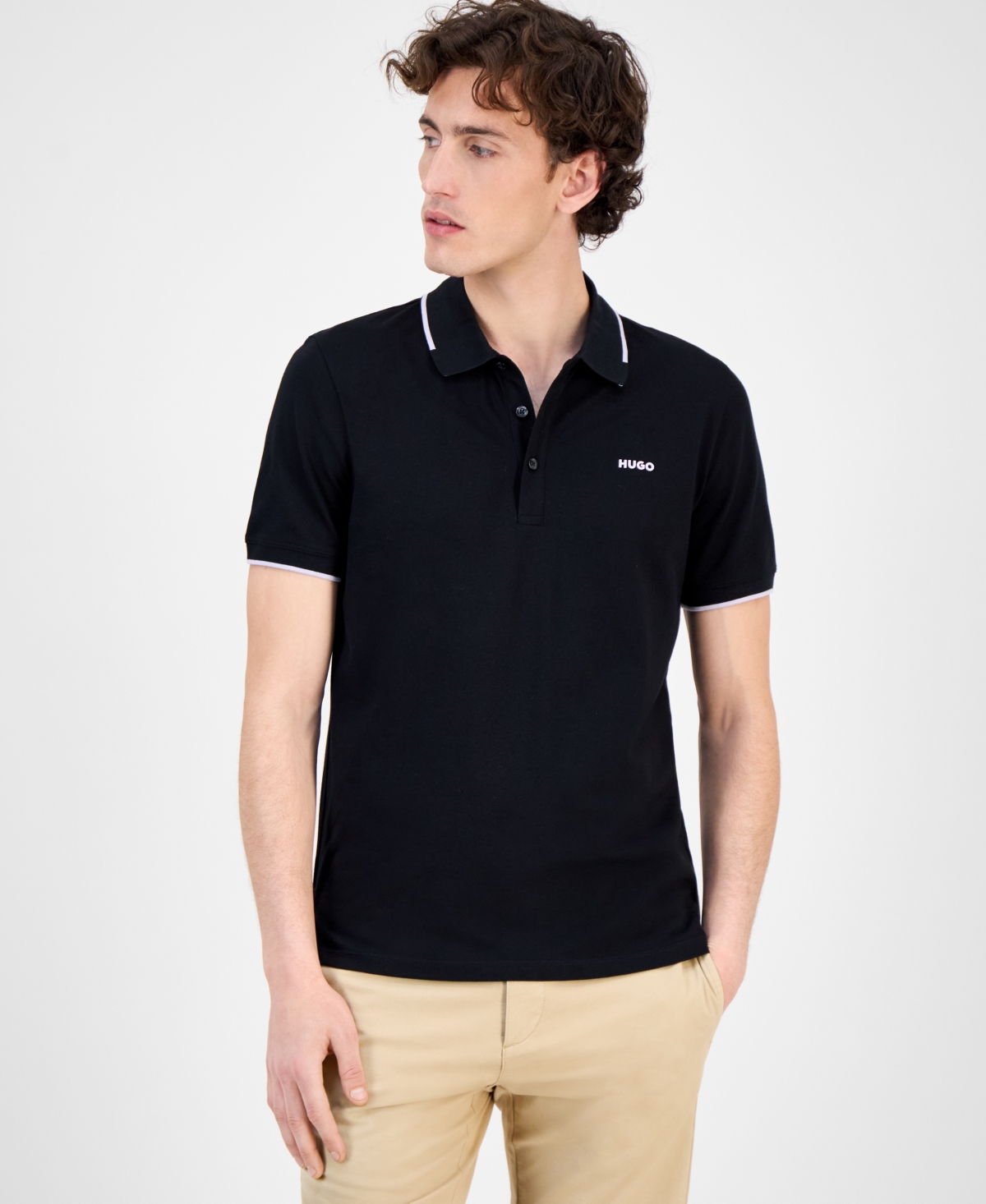 Click here for Hugo Boss Mens Dinoso Contrast-Tip Polo Shirt - Bl... prices