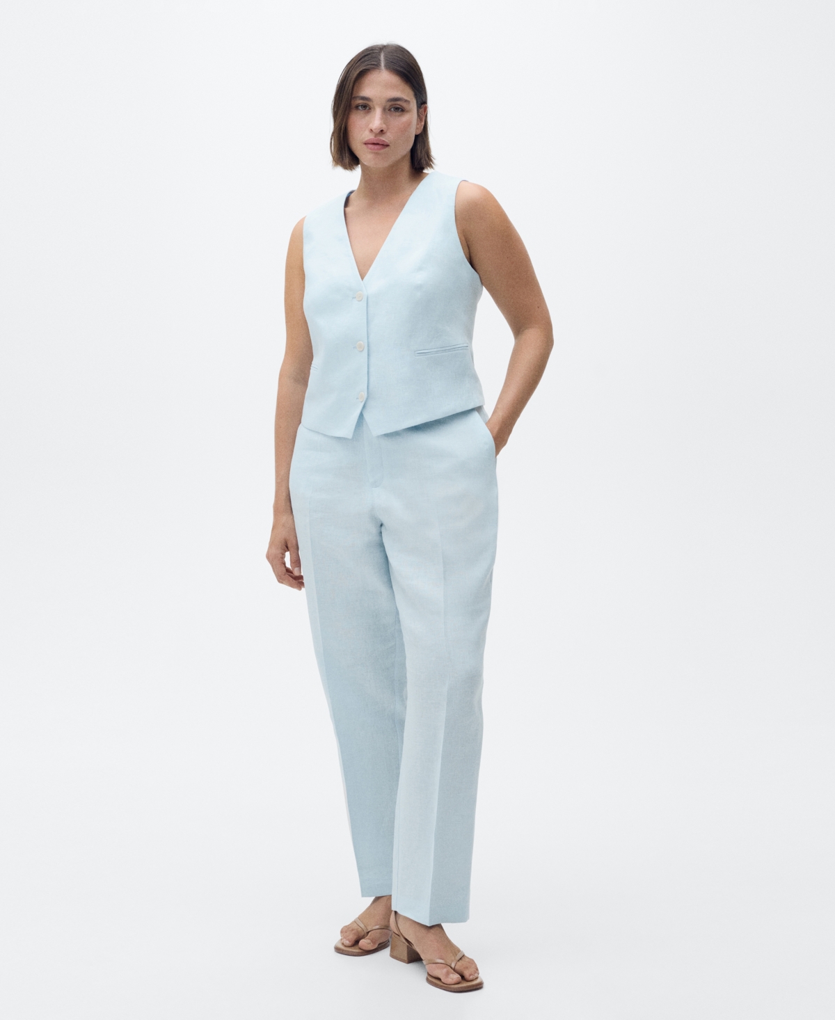 Click here for Mango Womens Linen Suit Trousers - Sky Blue prices