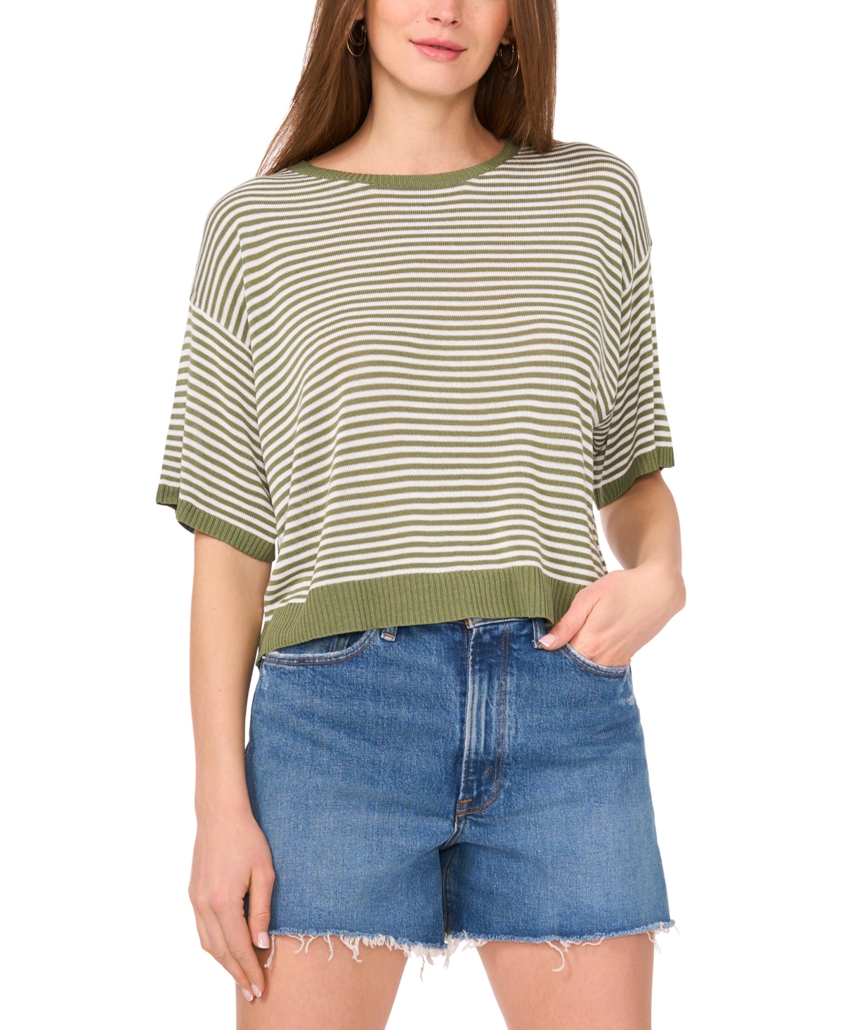 Click here for Vince Camuto Womens Striped Dropped-Shoulder Sweat... prices