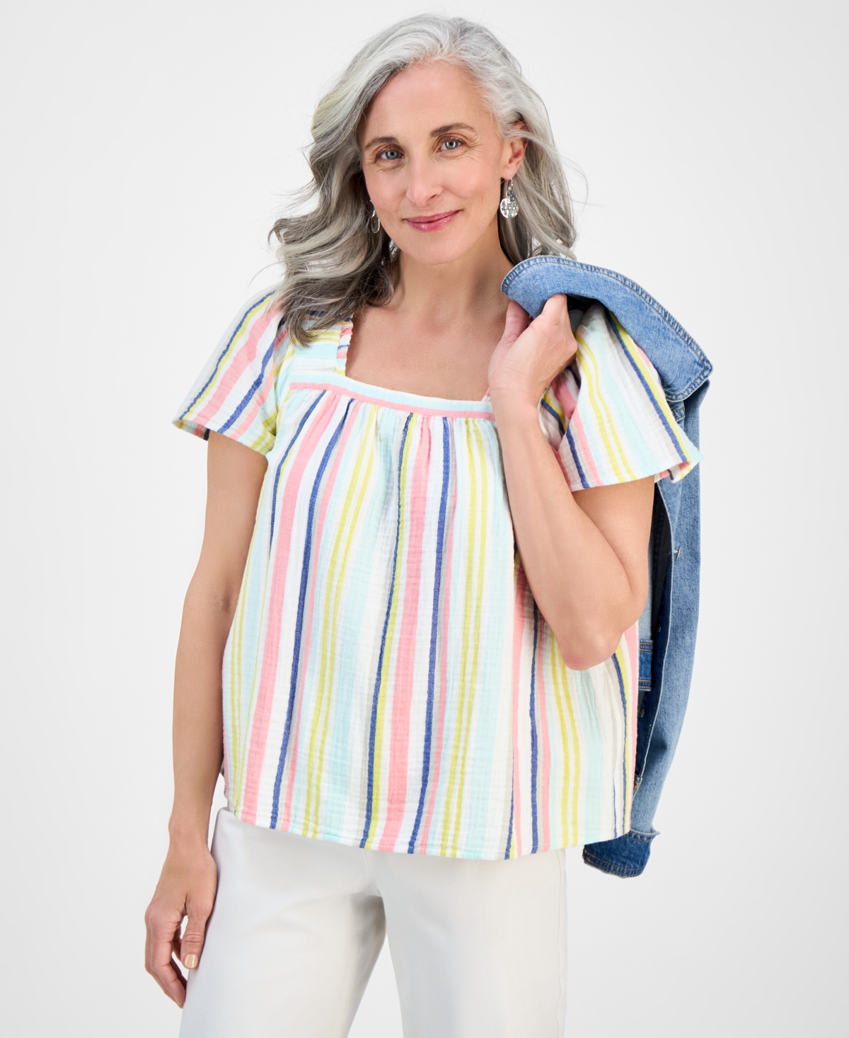 Click here for Style & Co Petite Square-Neck Cotton Top  Exclusiv... prices
