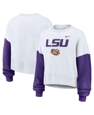Nike Women's White LSU Tigers Color-Block Oversized Cropped Pullover ...