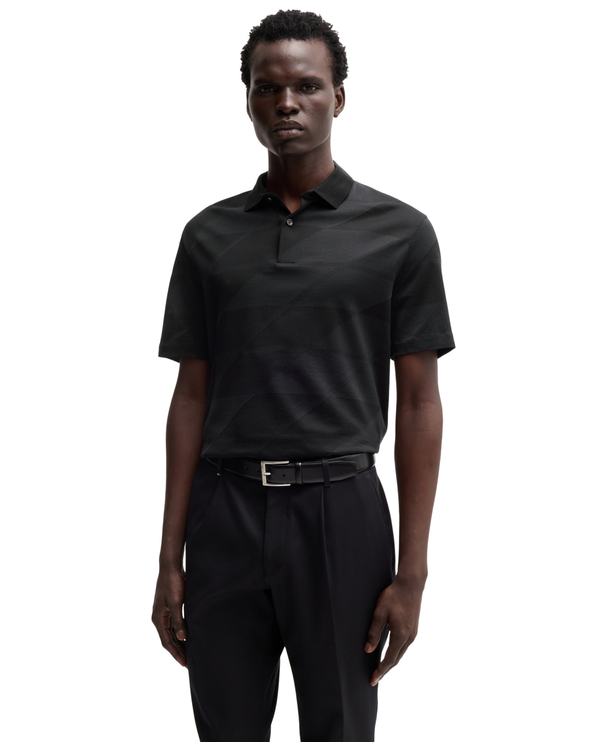Click here for Boss by Hugo Boss Mens Jacquard Polo - Black prices